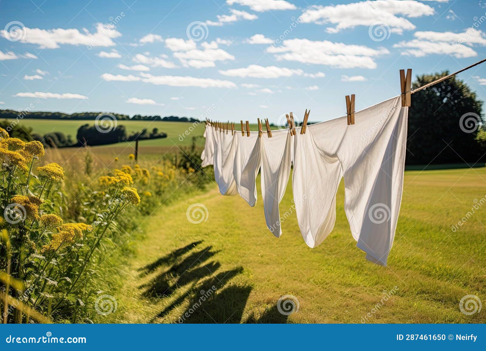 Clothes Drying on Clotheline Stock Photo - Image of clothes, field: 287461650
