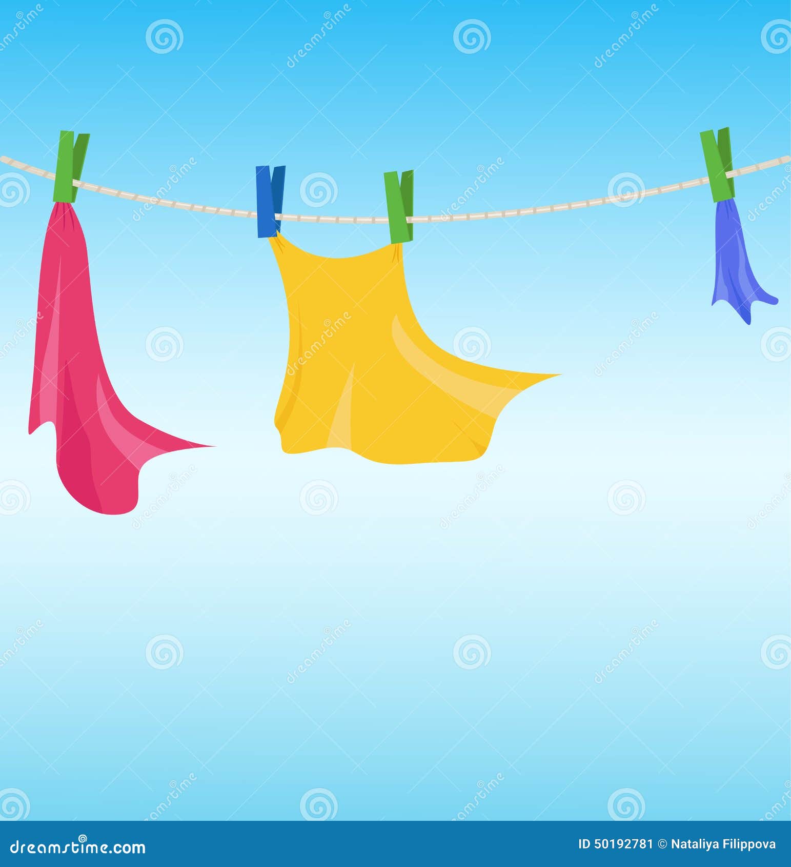 Clothes Drying on Clothesline Stock Vector - Illustration of line ...