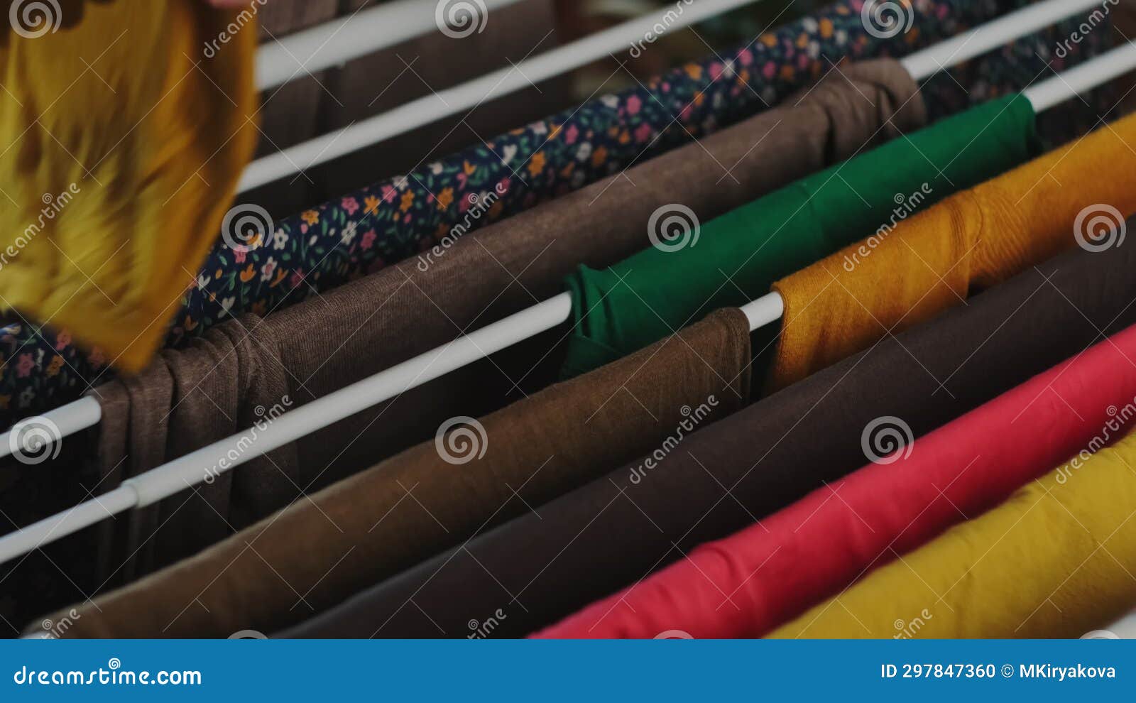 Clothes Drying. Female Hands Hang Clothes To Laundry Drying Racks ...