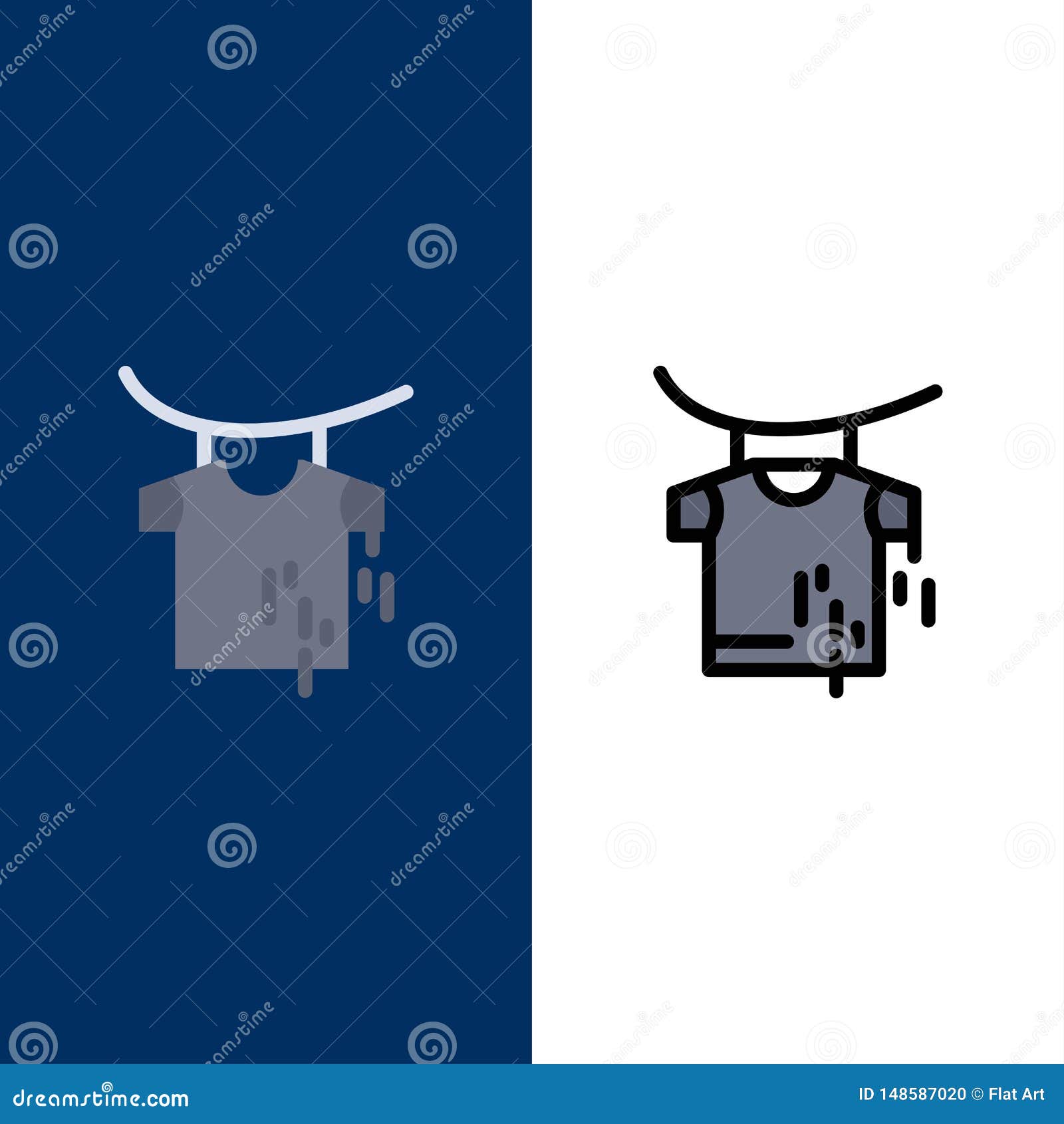 Clothes, Drying, Hanging Icons. Flat and Line Filled Icon Set Vector ...
