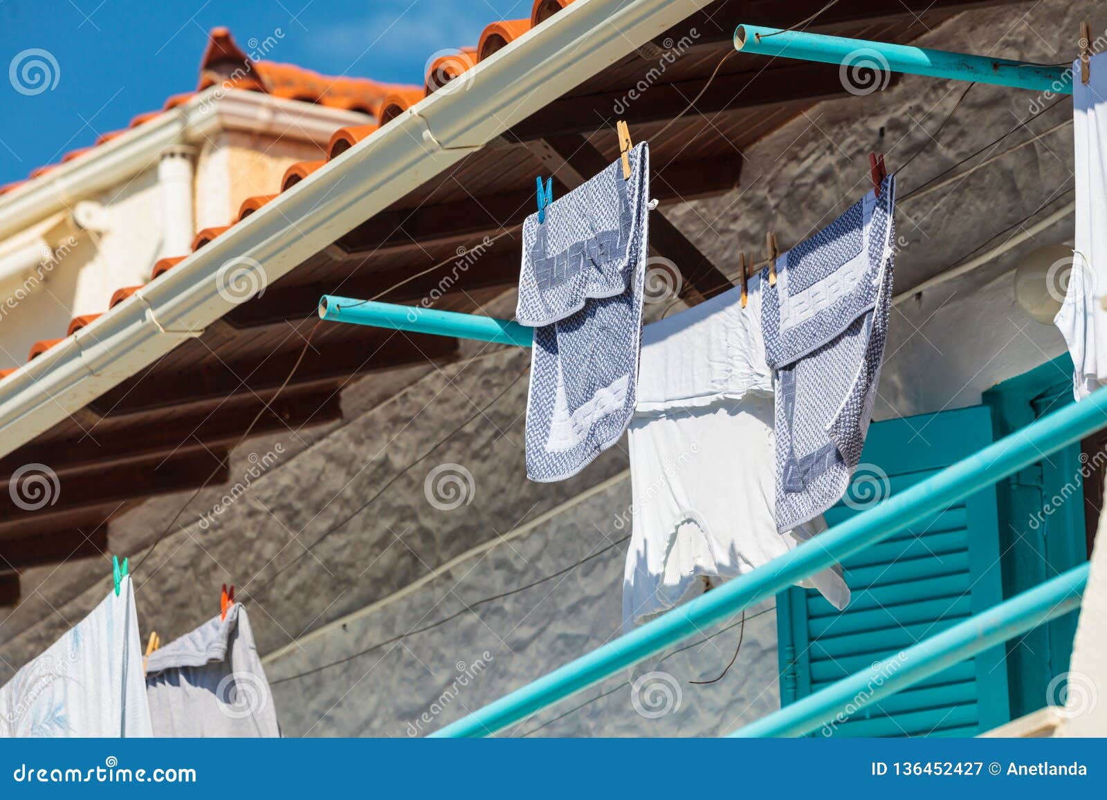 Clothes Drying on a String Outdoor Stock Image - Image of housework ...