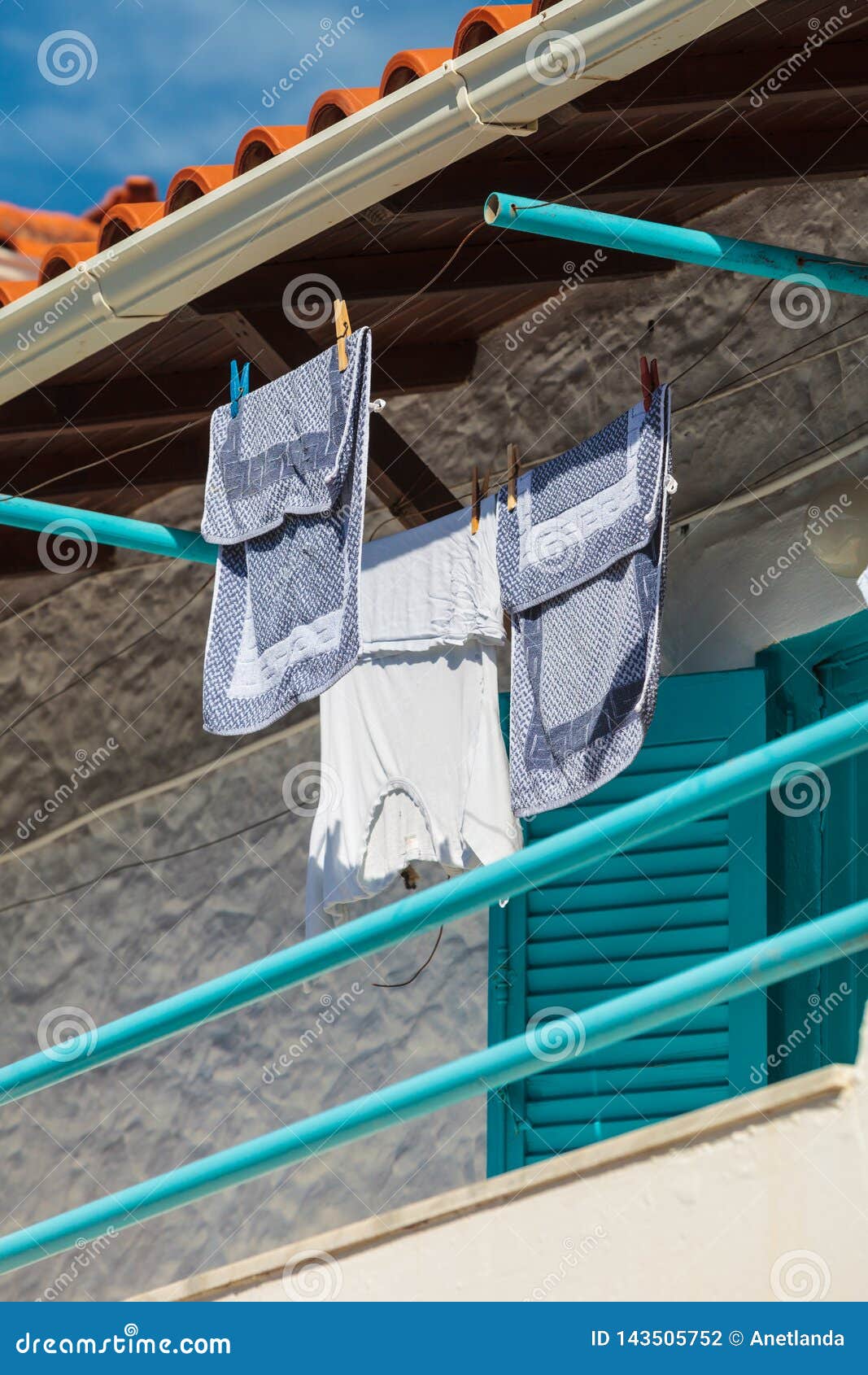 Clothes Drying on a String Outdoor Stock Photo - Image of hold, cloth ...