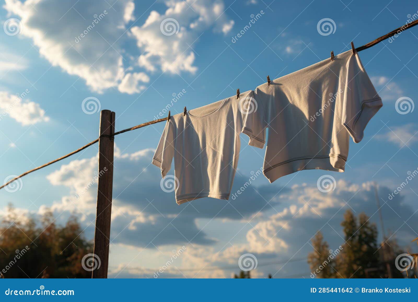 Clothes drying on a wire stock illustration. Illustration of housework ...