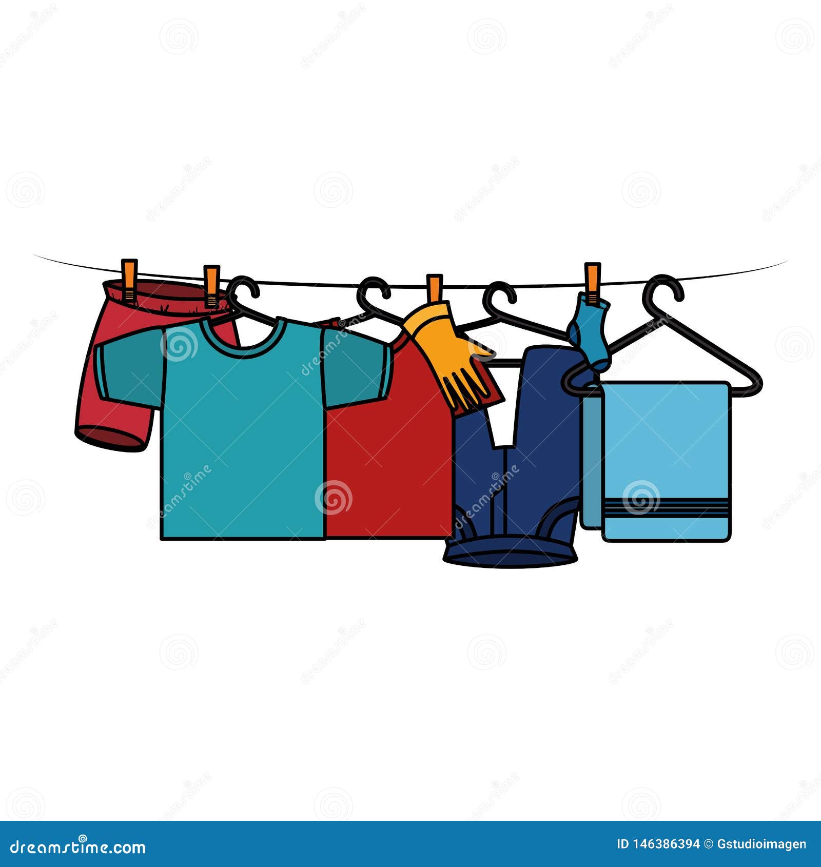 Clothes drying on wire stock illustration. Illustration of cotton ...