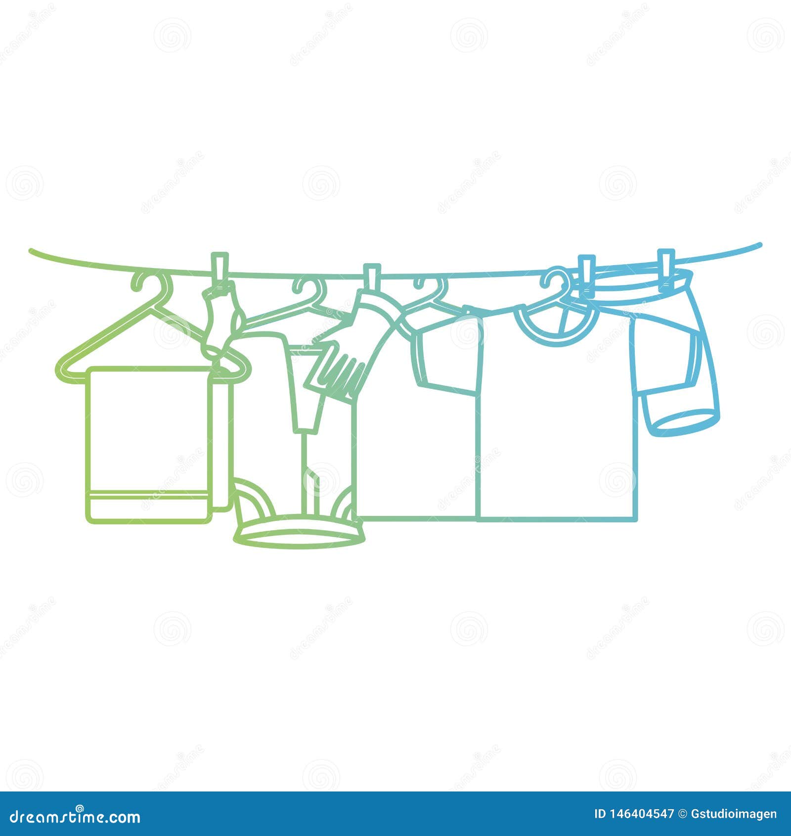 Clothes drying on wire stock illustration. Illustration of cotton ...
