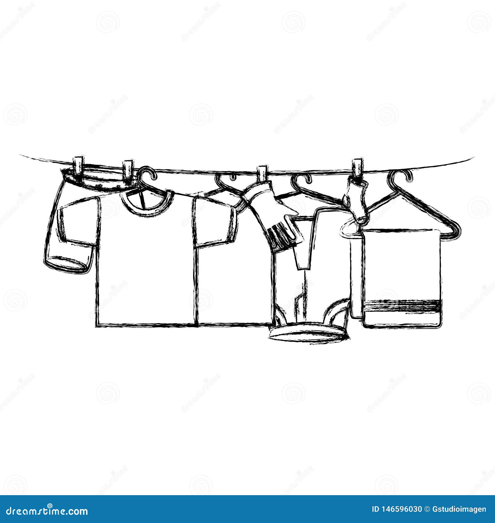 Clothes drying on wire stock illustration. Illustration of store ...