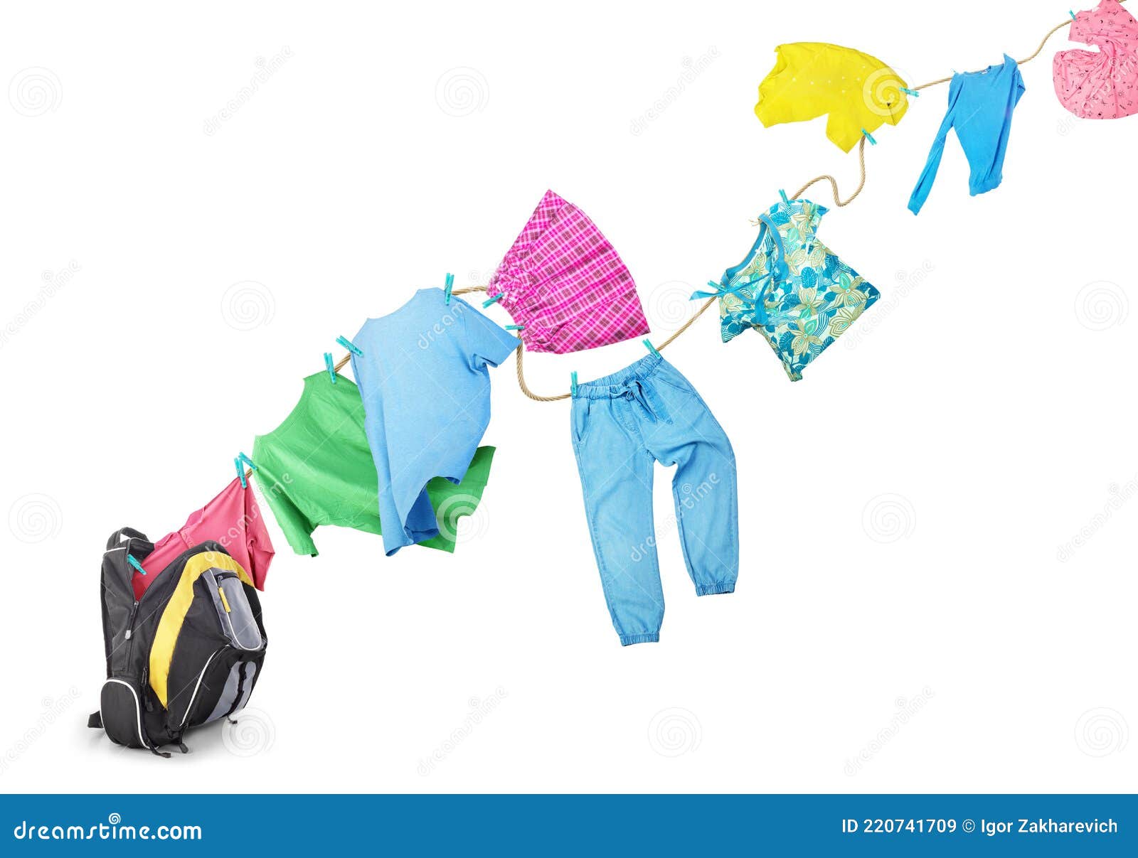 Clothes Fly Off The Backpack On A Clothesline Stock Image Image Of Background Cotton 220741709