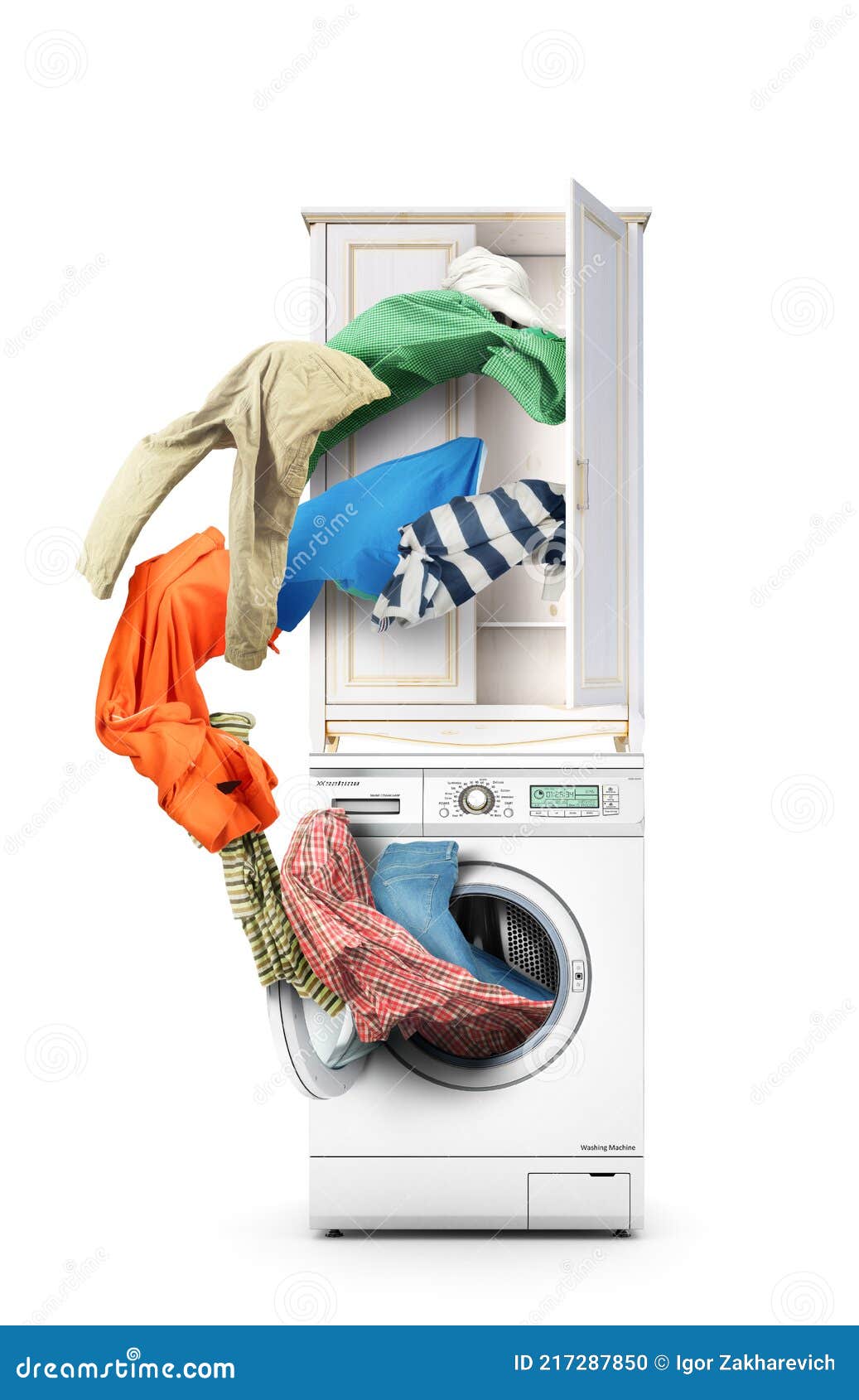 Clothes Fly from the Washing Machine To the Wardrobe. Stock ...