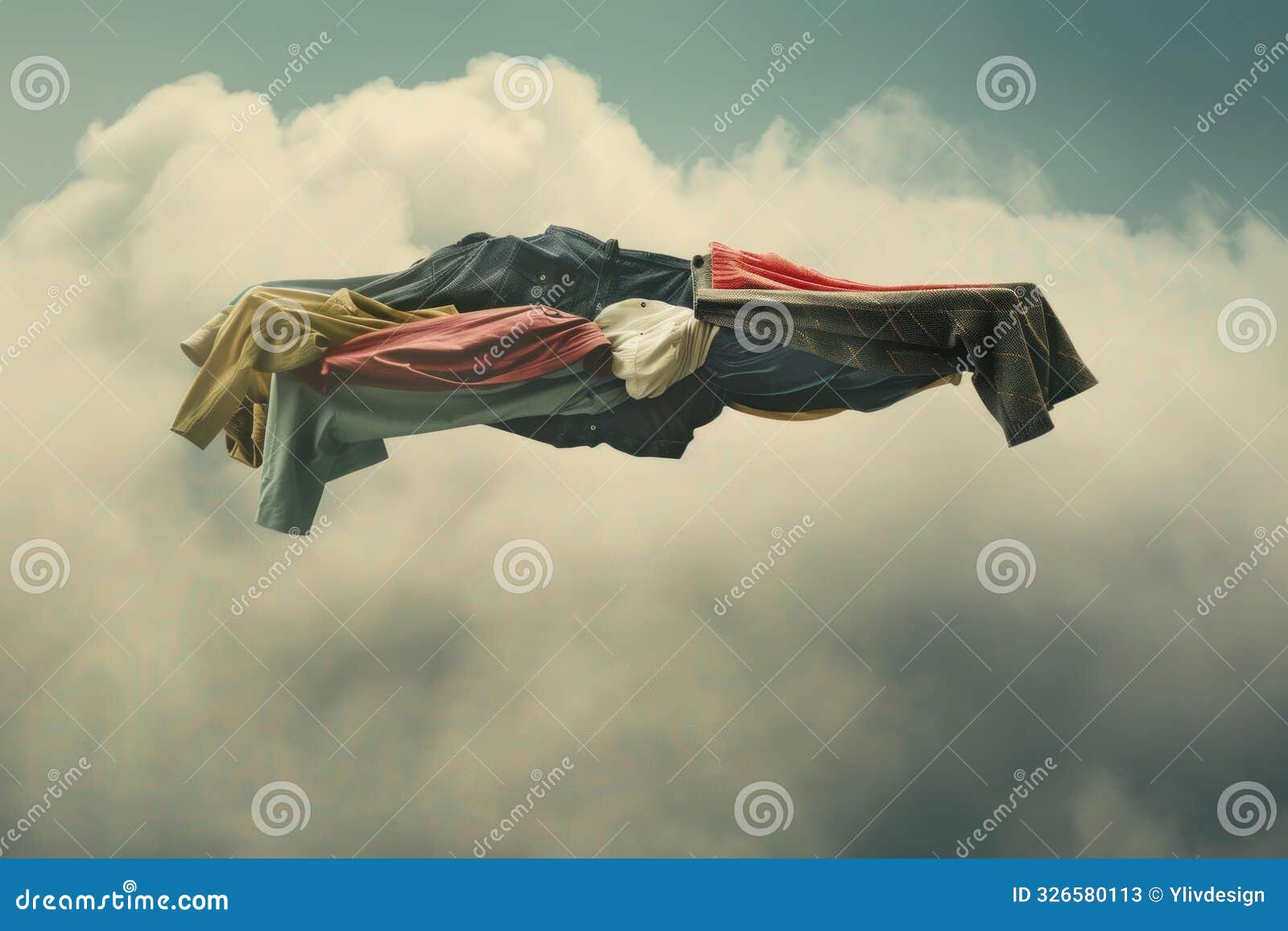 Clothes Flying through a Cloudy Sky Surreal Image Stock Illustration ...