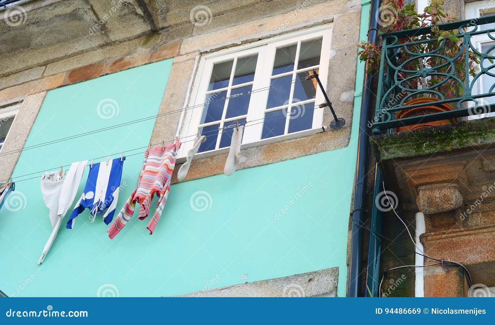 Clothes Hanging on Clothesline. Stock Image - Image of cloth, facade ...