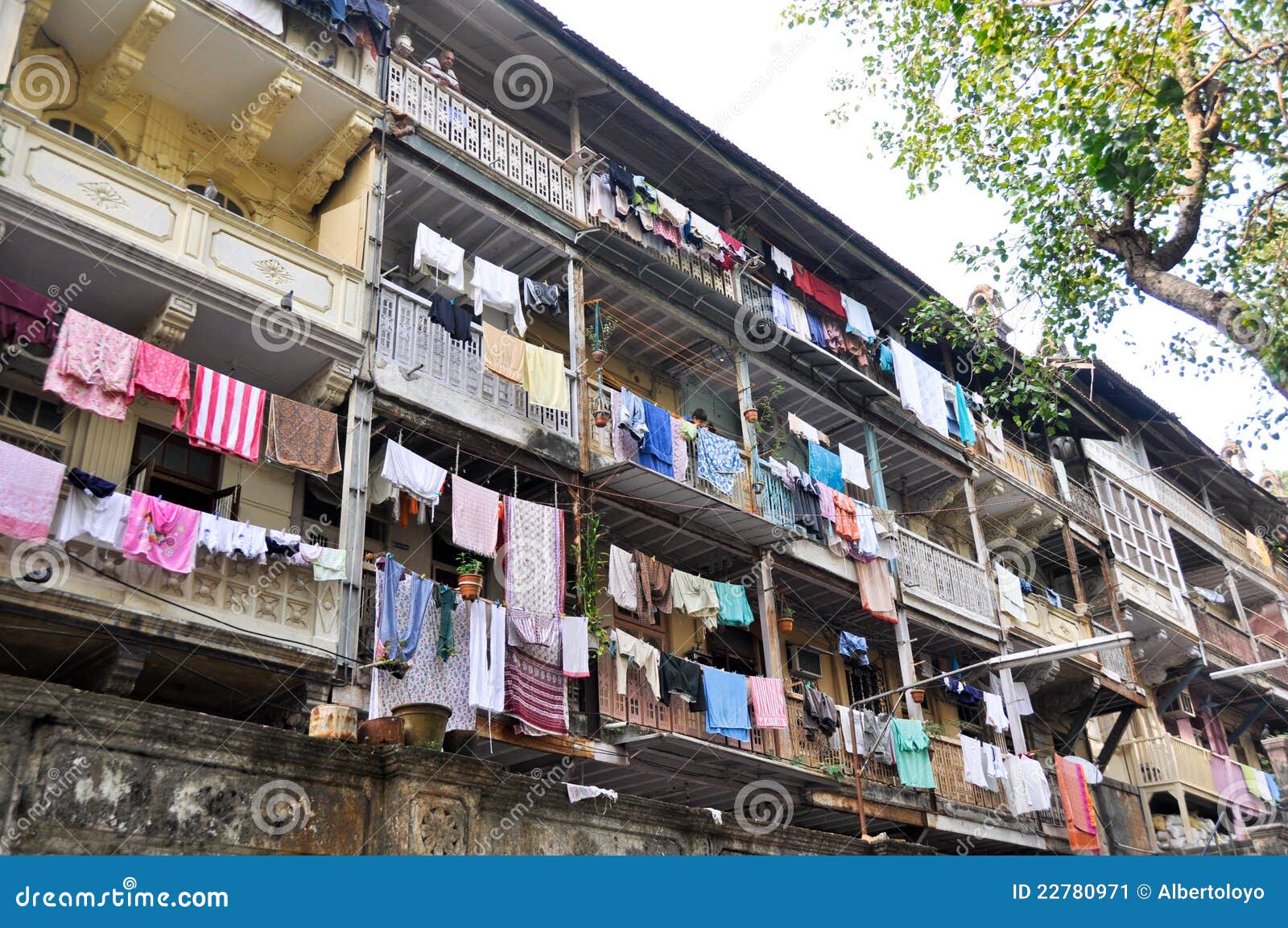 Clothes Hanging on the Facade of a Building Stock Image - Image of ...