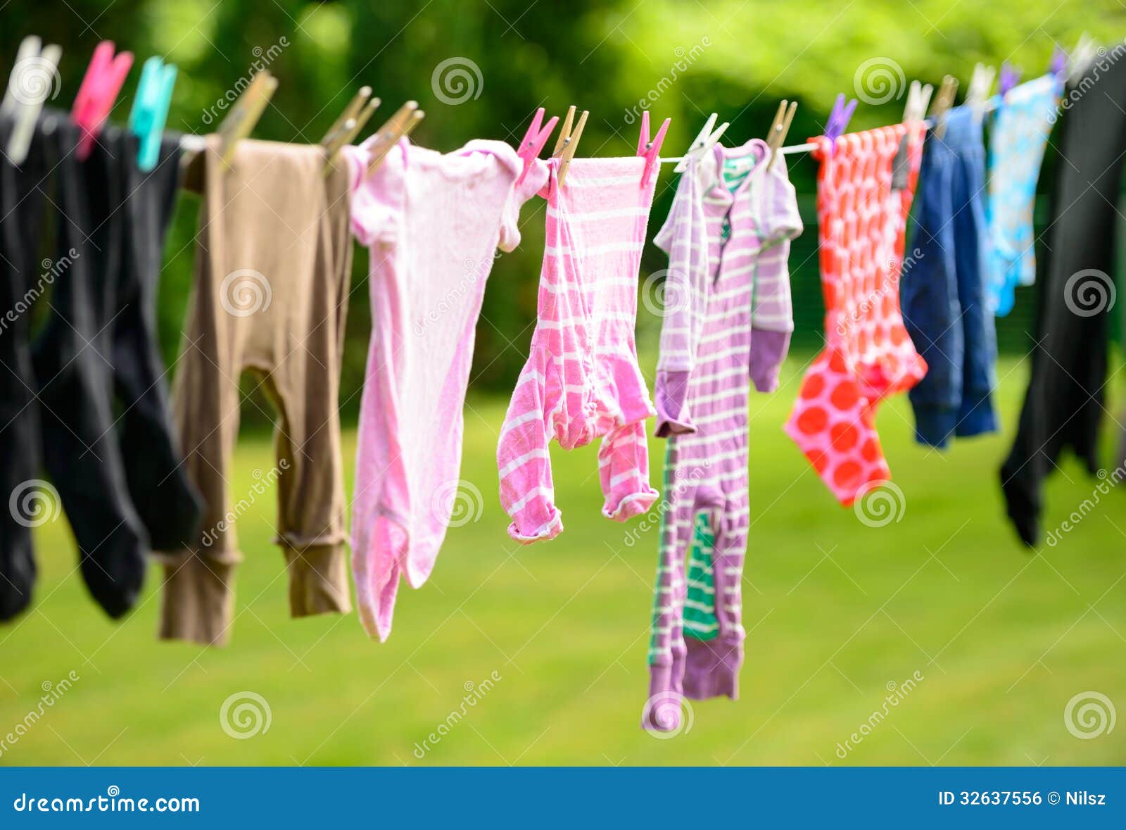 Clothes Hanging on Line in Garden Stock Photo - Image of nature, fresh ...