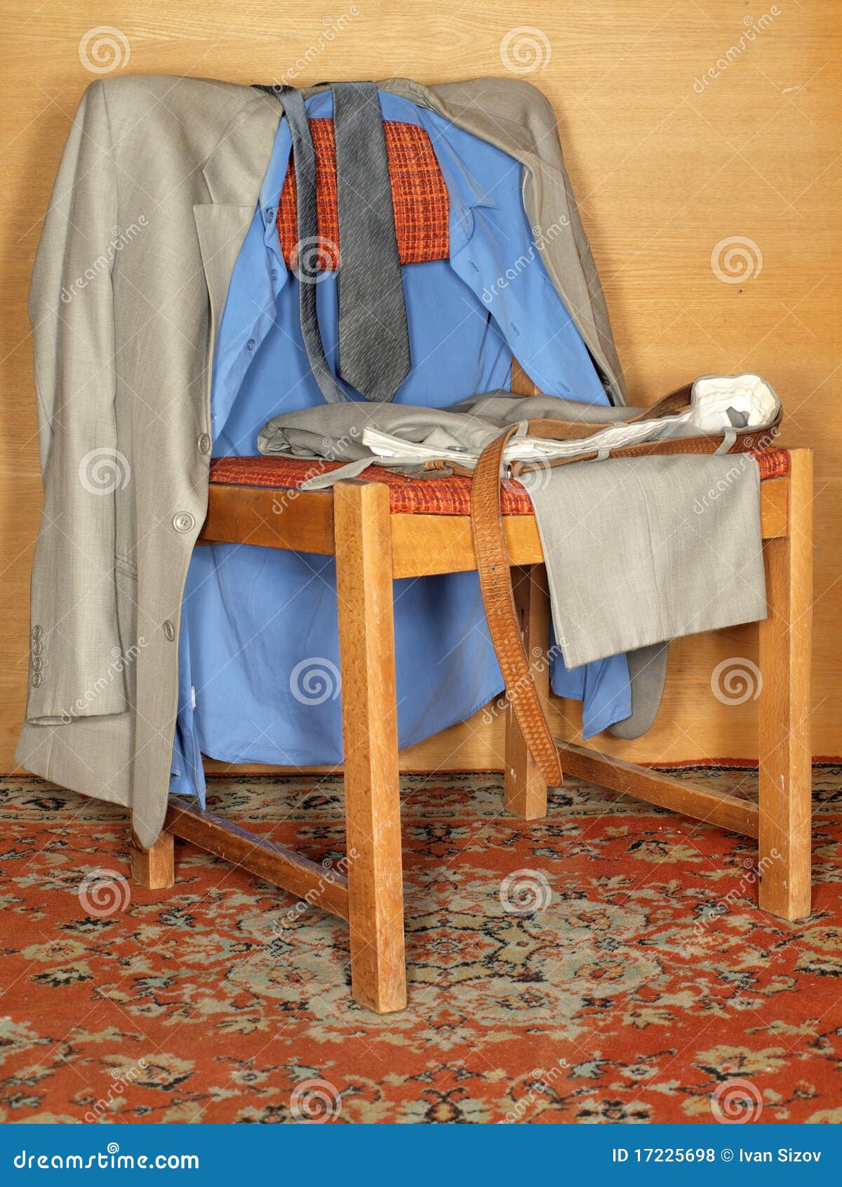 Clothes Hanging on an Old Chair Stock Photo - Image of furniture ...