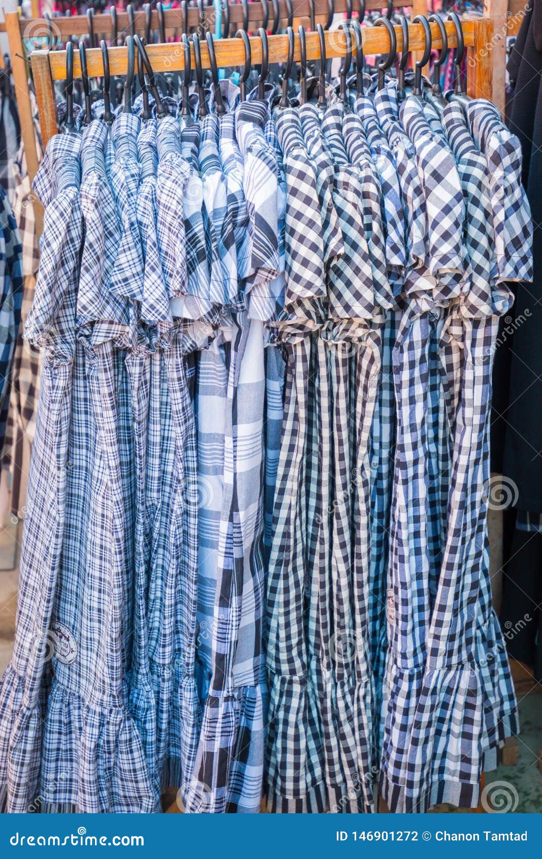 Clothes Hanging on a Rack in a Shopping Mall Stock Photo - Image of ...