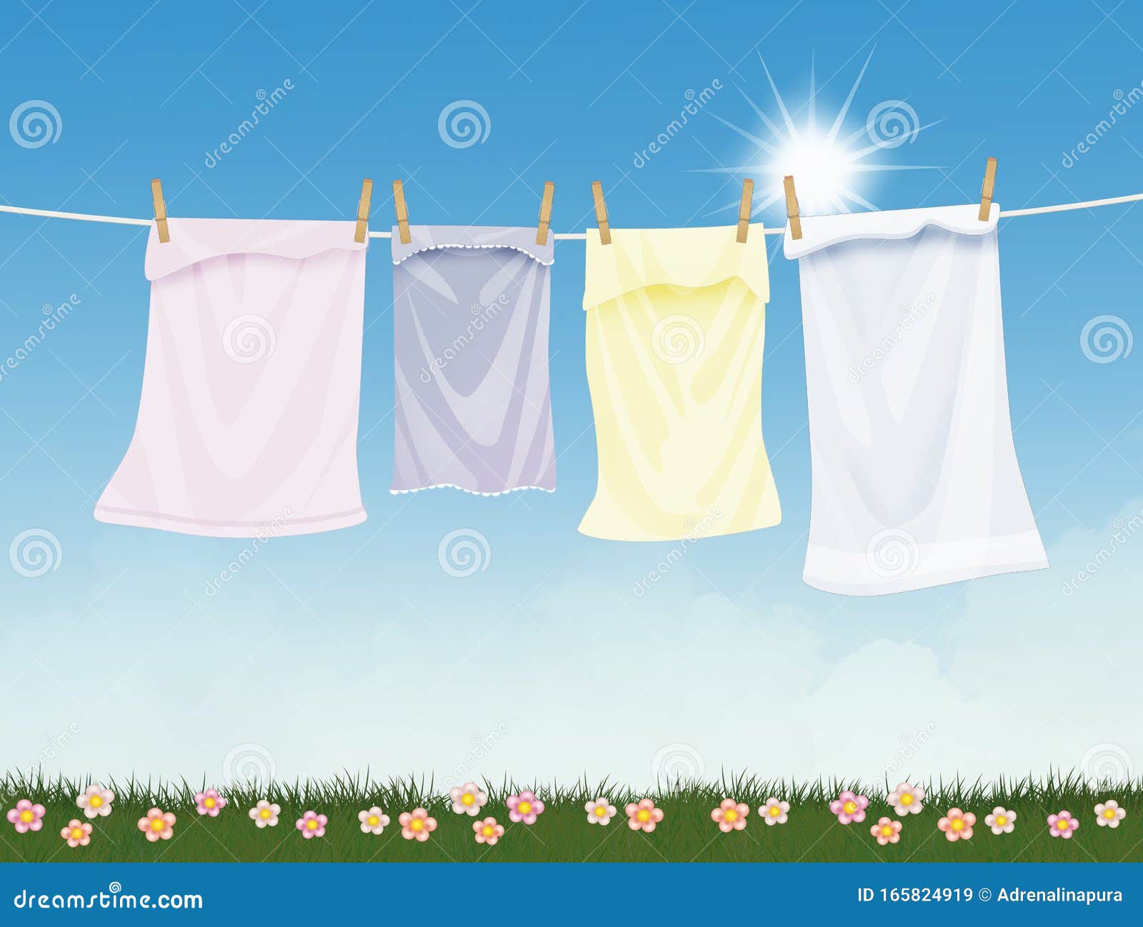 Clothes hanging in the sun stock illustration. Illustration of outdoor ...