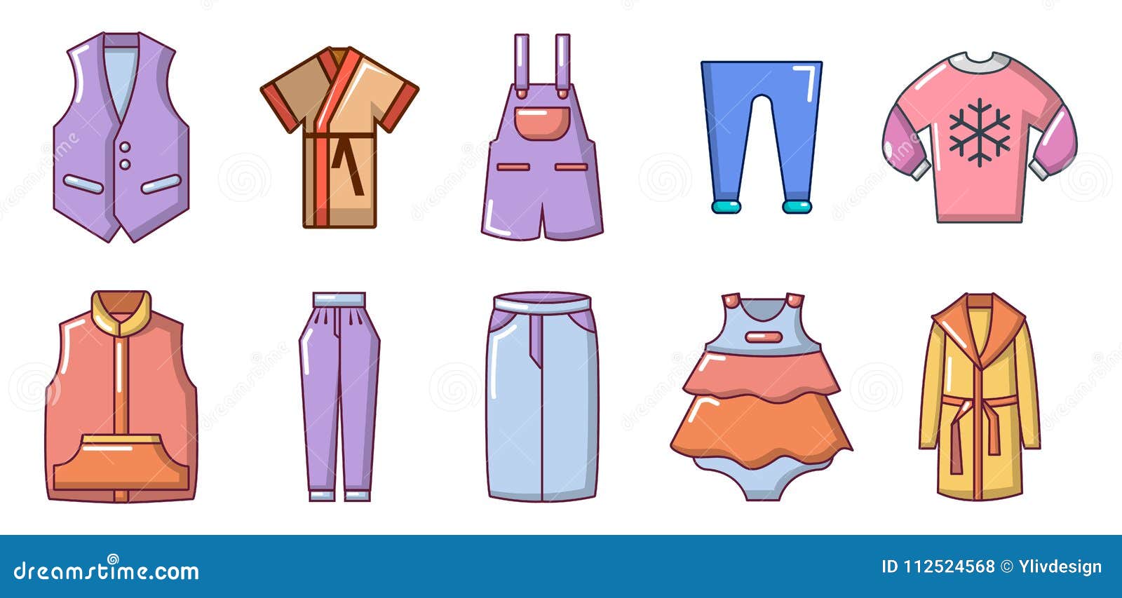 Clothes Icon Set, Cartoon Style Stock Vector - Illustration of dress ...