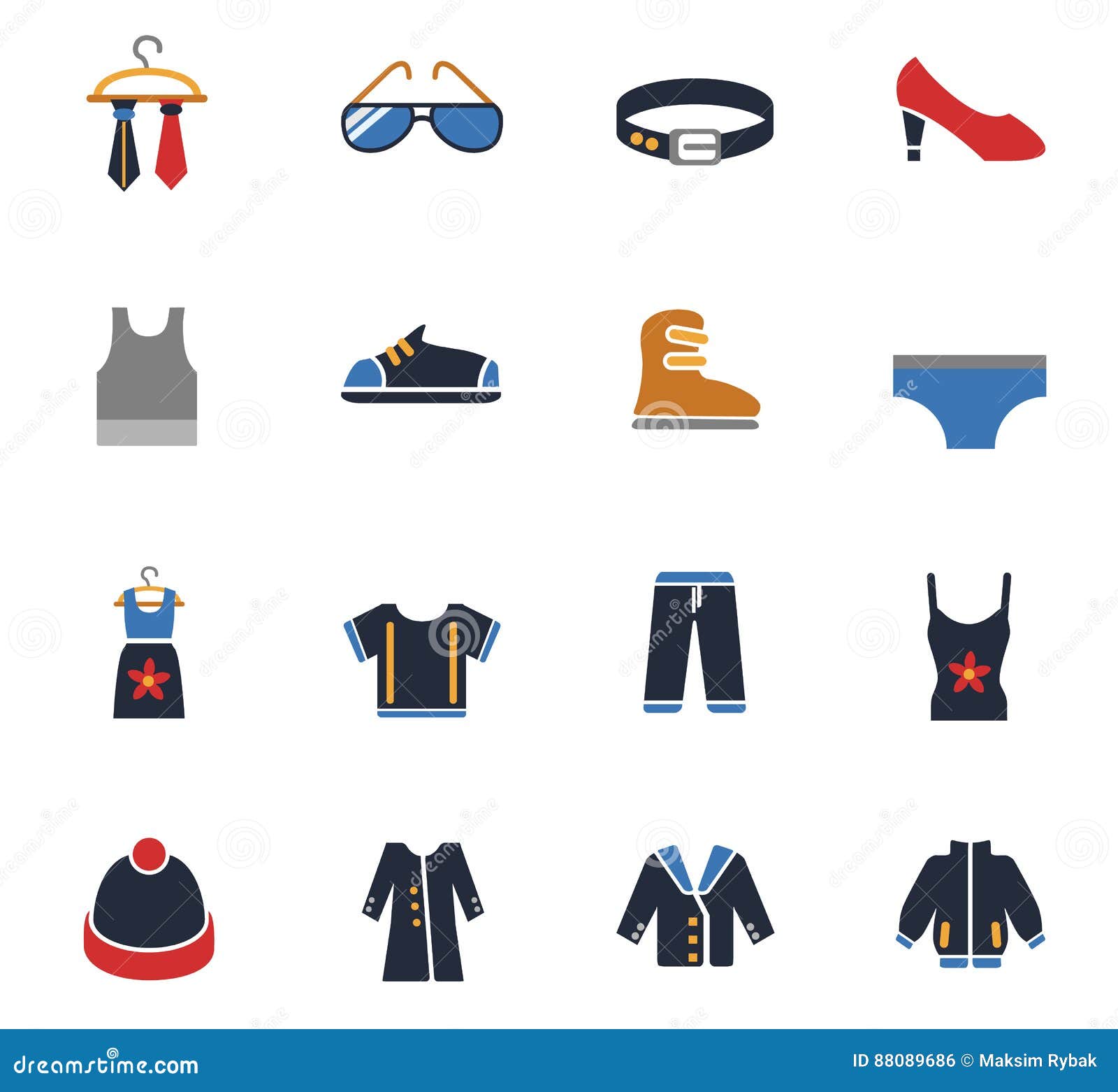 Clothes icon set stock vector. Illustration of coat, color - 88089686