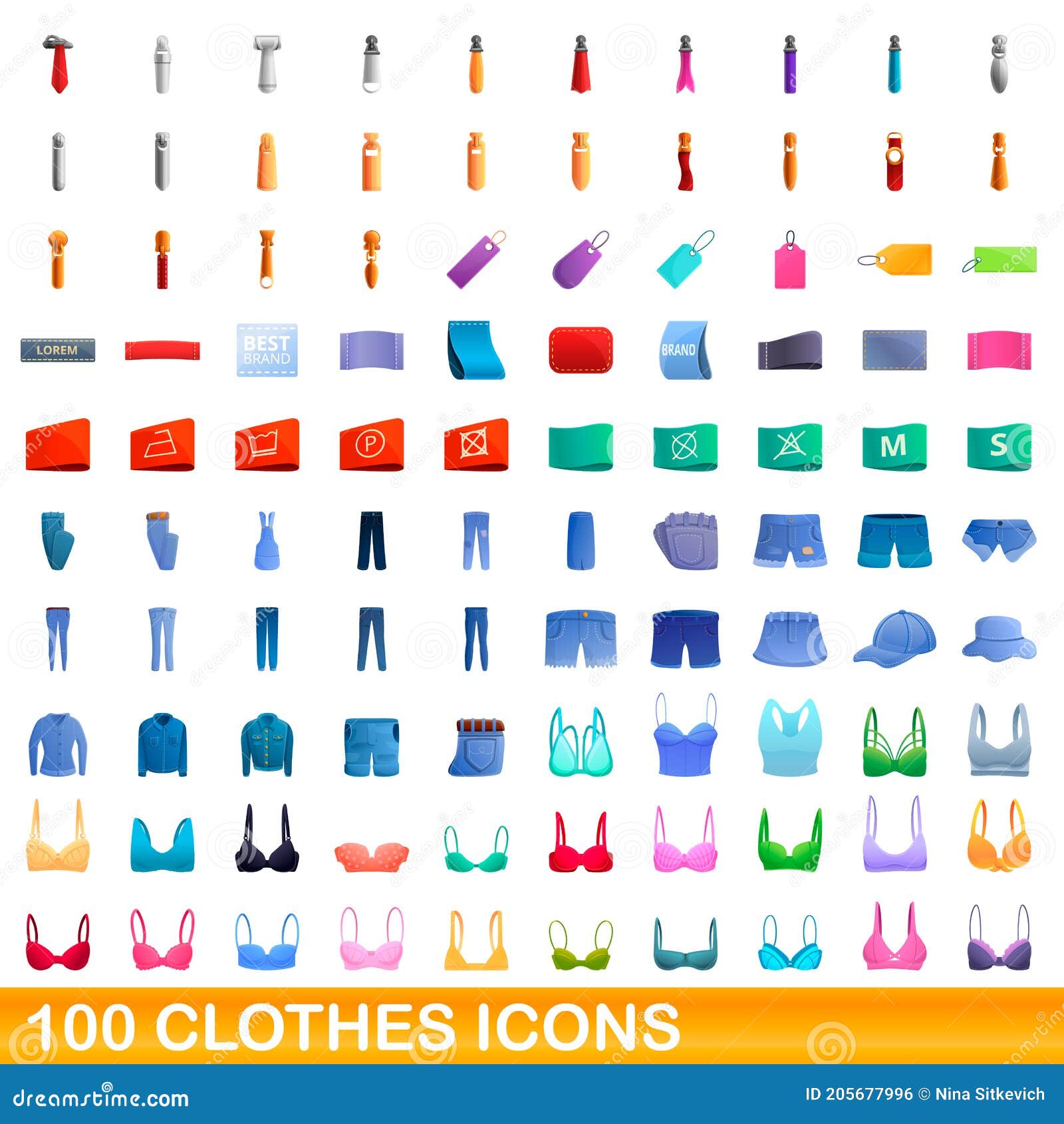 100 Clothes Icons Set Cartoon Style Stock Vector Illustration Of