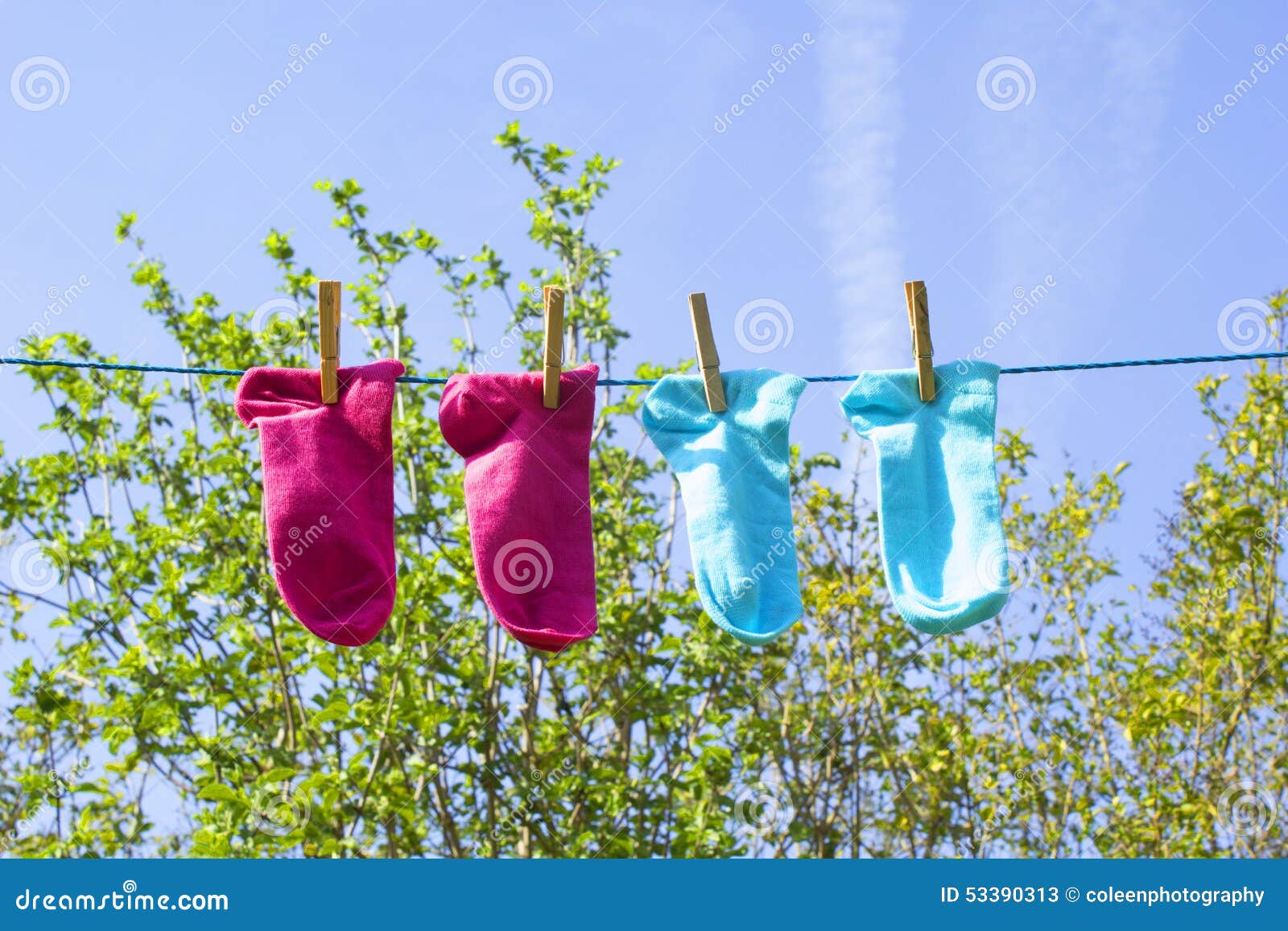 Clothes Line with Colorful Socks Stock Image - Image of sock, blue ...