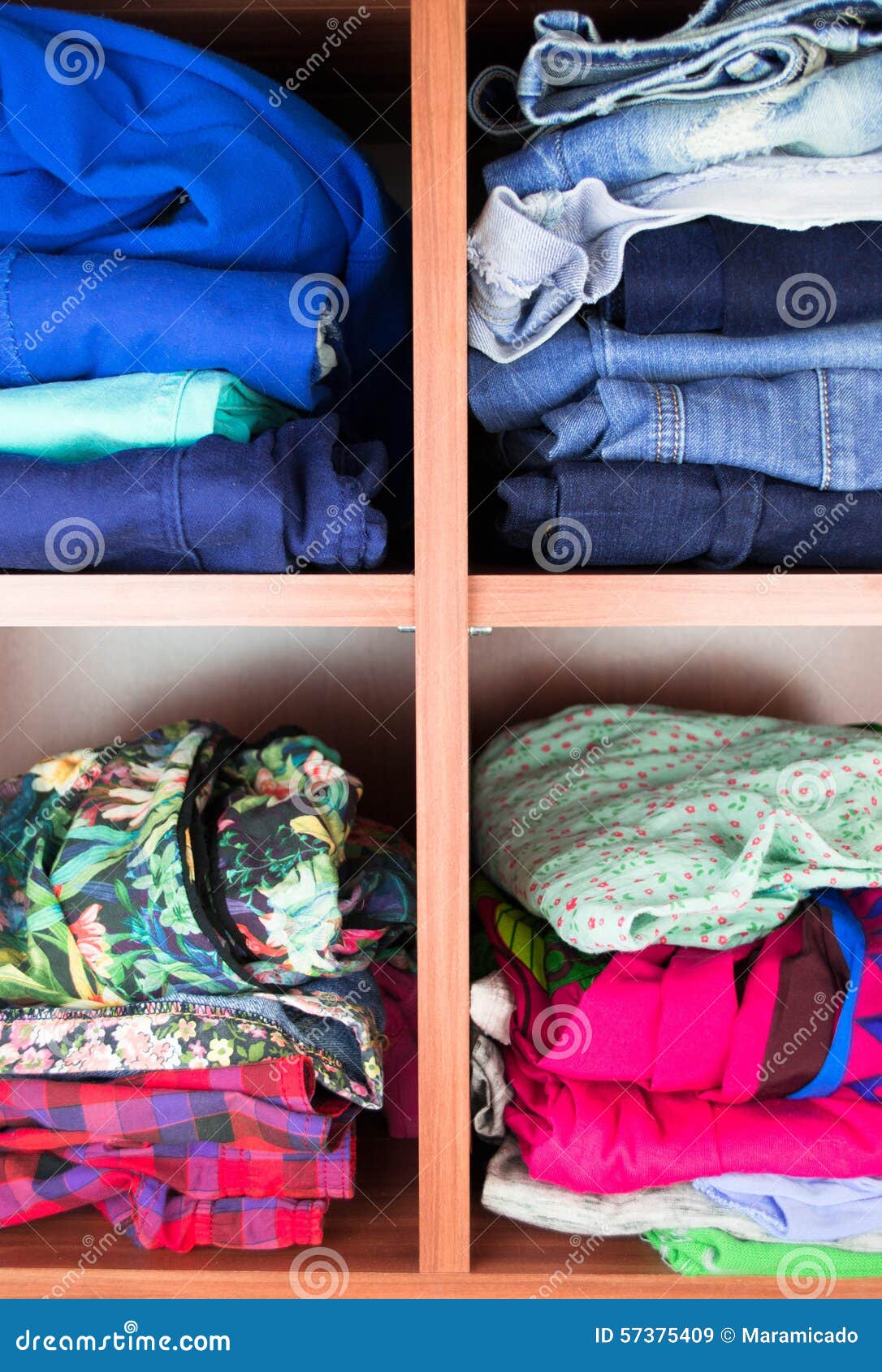 Clothes Neatly Folded on Shelves Stock Image - Image of linen ...