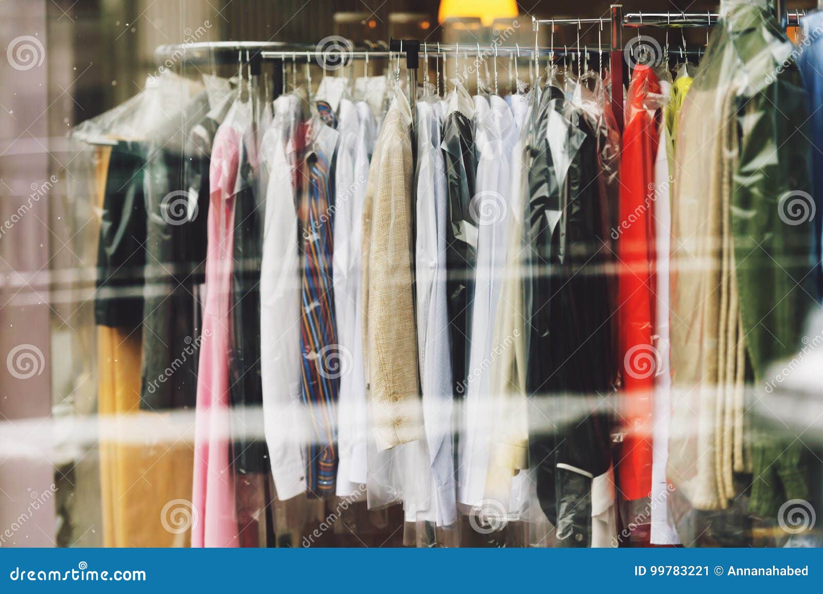 Clothes in Plastic Package, Small Laundry Shop Stock Image - Image of ...