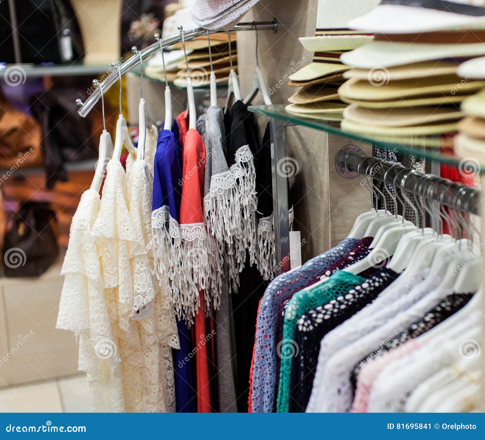 Clothes on Rail in Clothing Store Stock Image - Image of closet ...