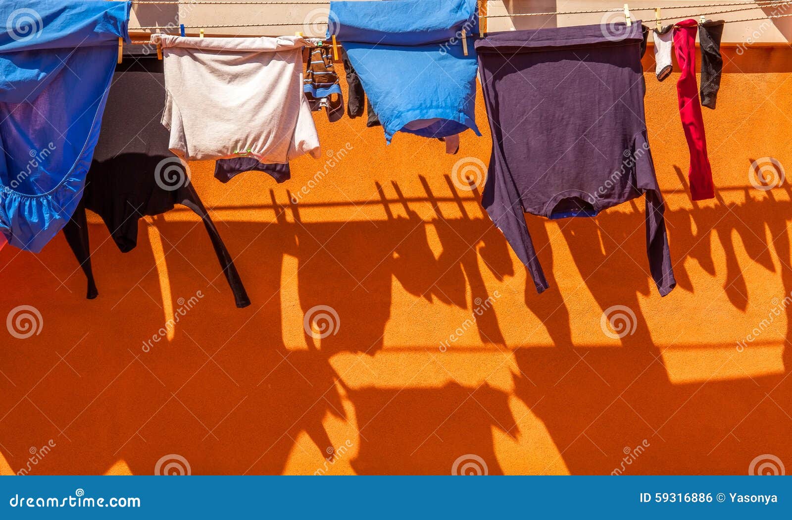 Clothes on Rope Dry after Wash with Shadow Stock Photo - Image of ...