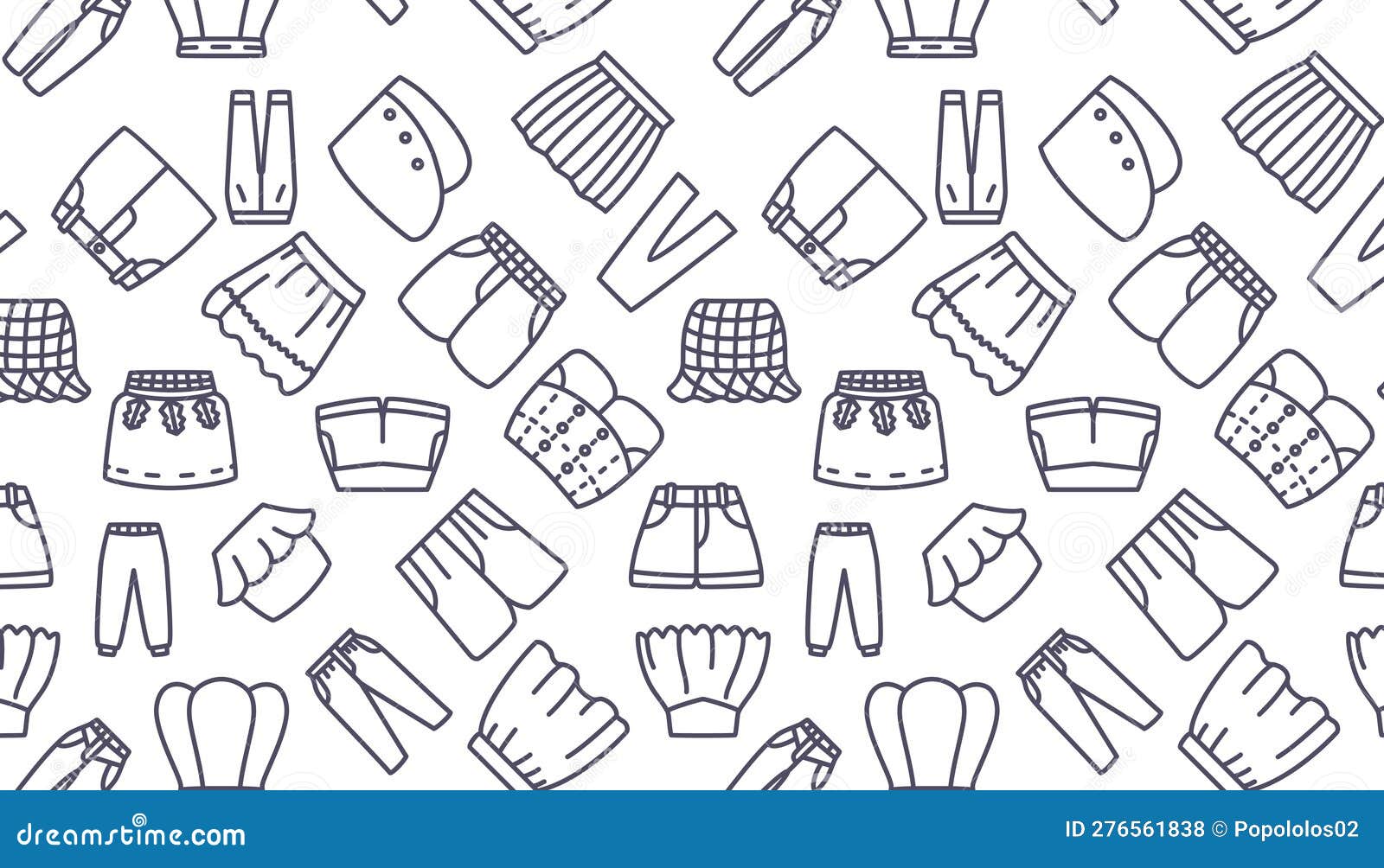 Clothes Seamless Pattern in Linear Style. Stock Vector - Illustration ...