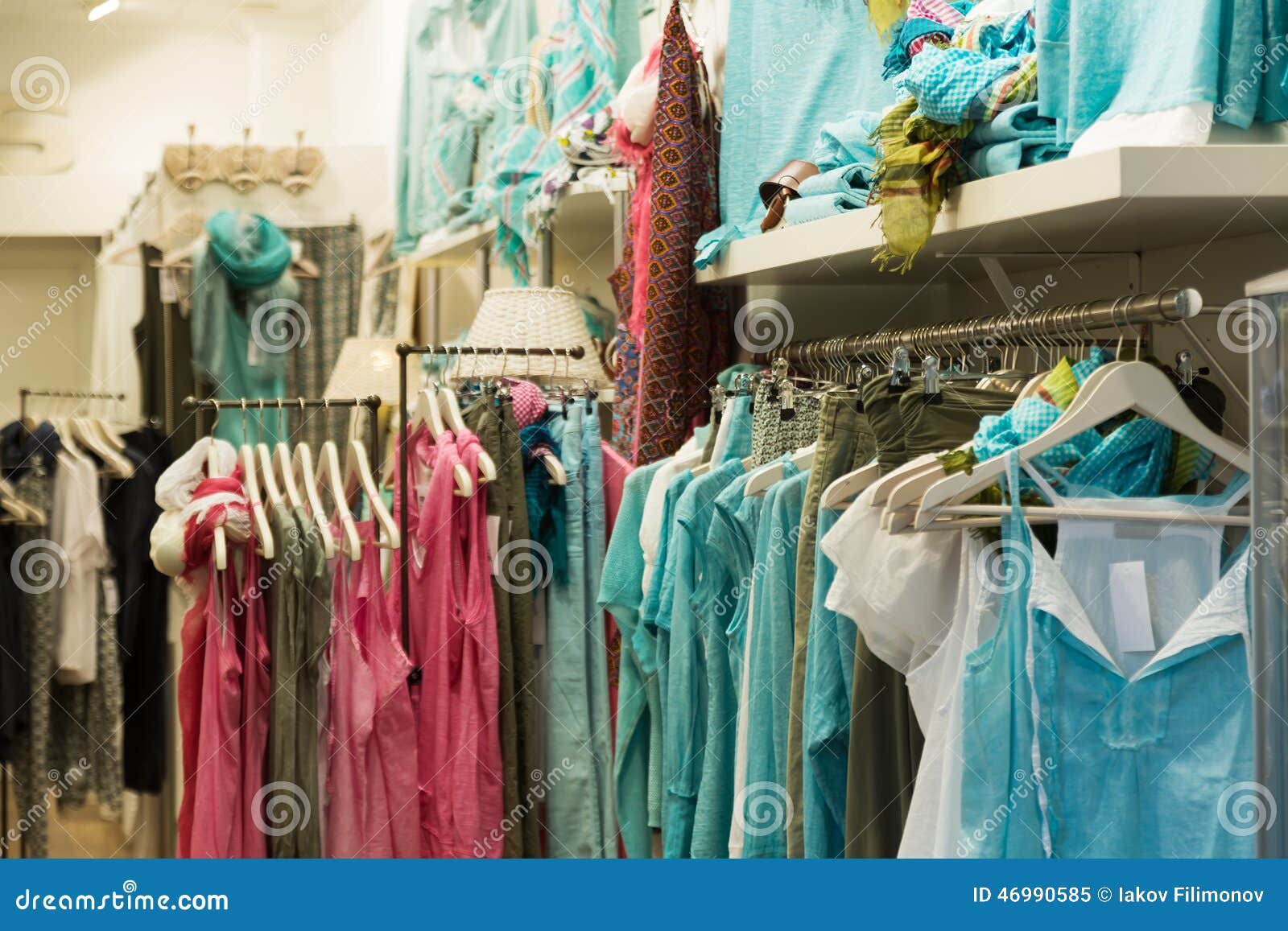 Clothes Shop with Blue Dresses Stock Image - Image of commerce, inside ...