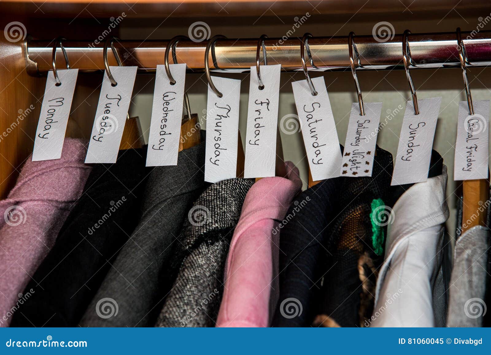 Clothes Sorted by Days in Wardrobe Stock Image - Image of collection ...