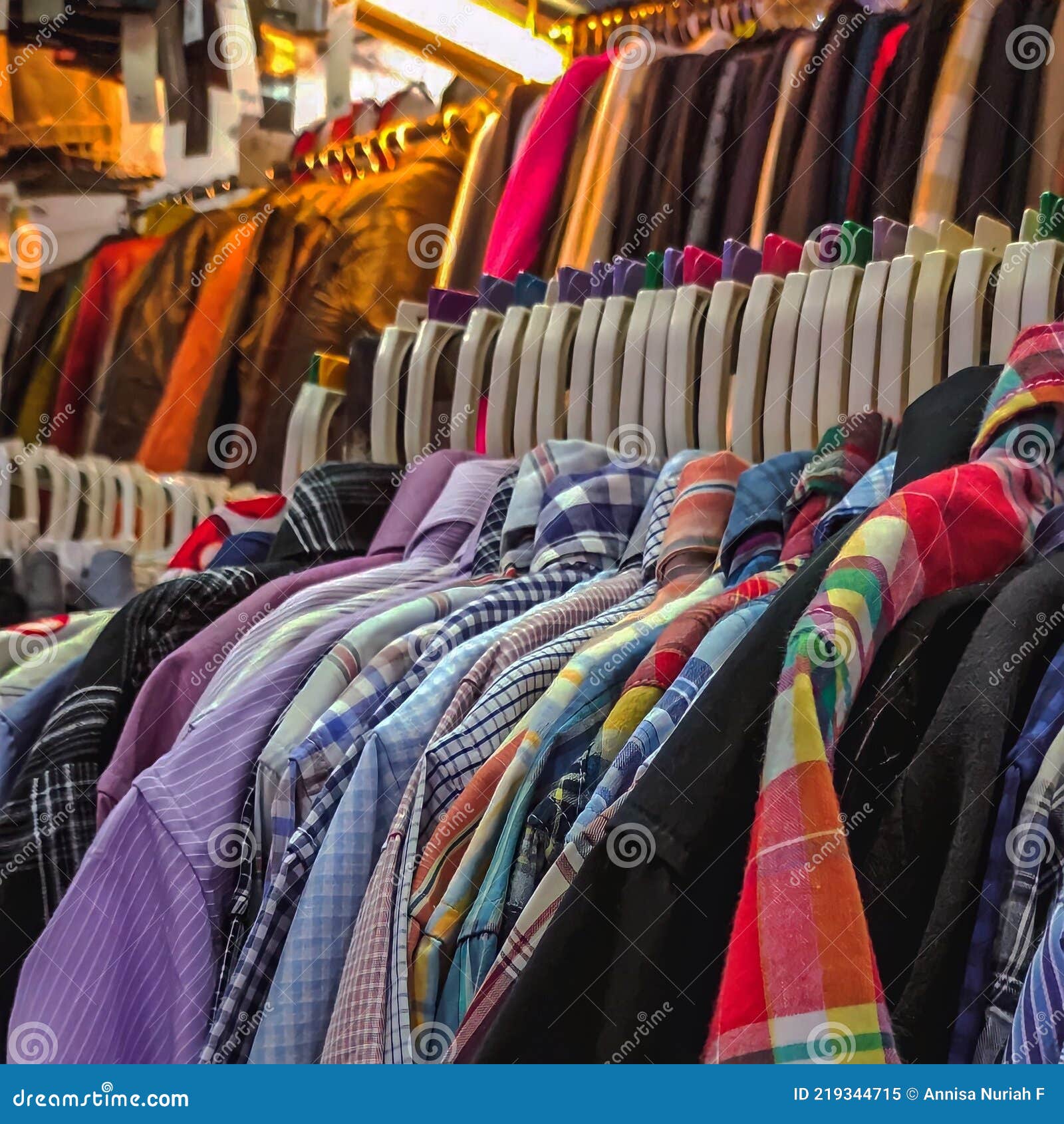 Clothes at thrift shop stock image. Image of aesthetic - 219344715