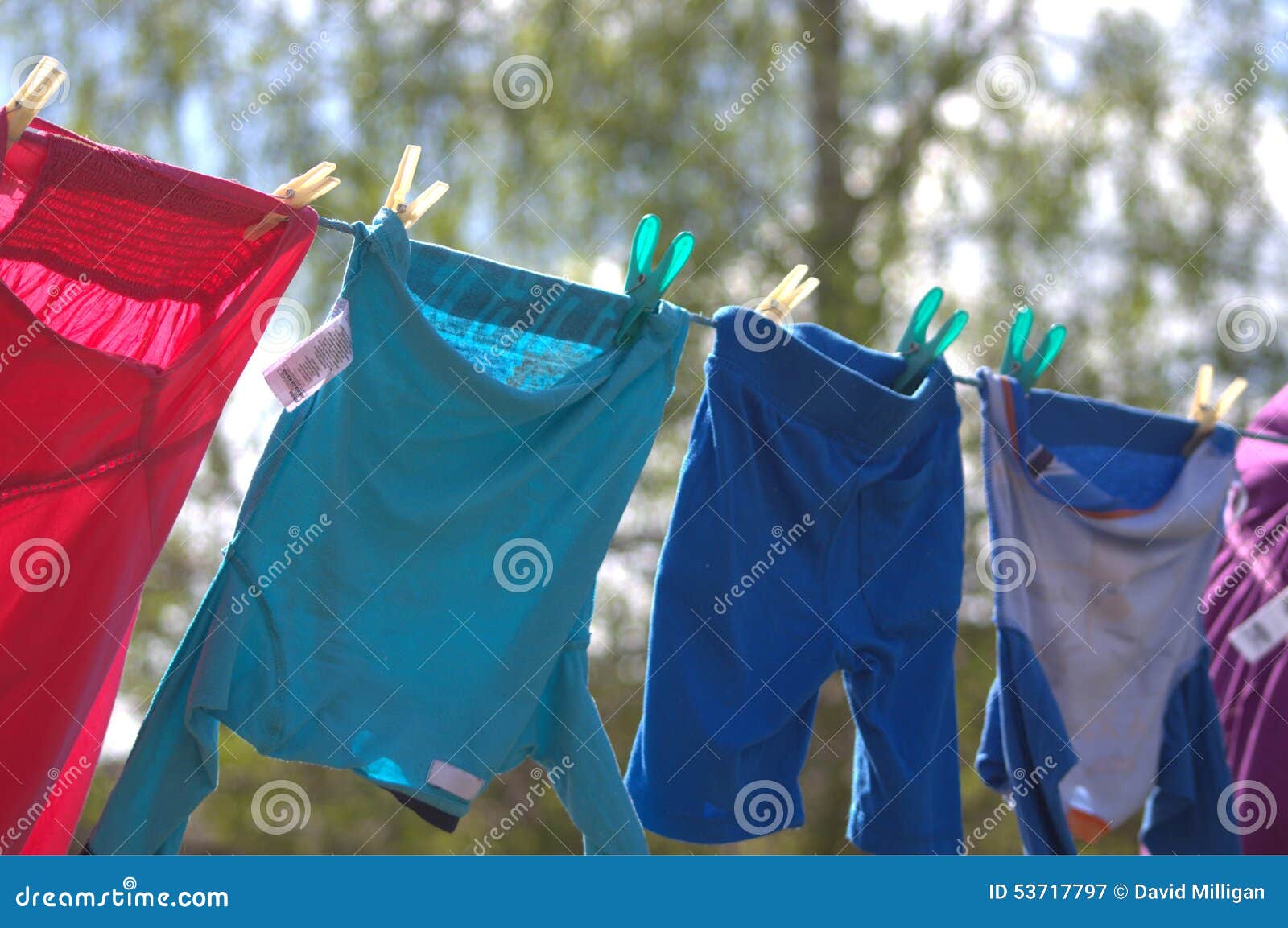 Clothes on washing line stock image. Image of chores - 53717797