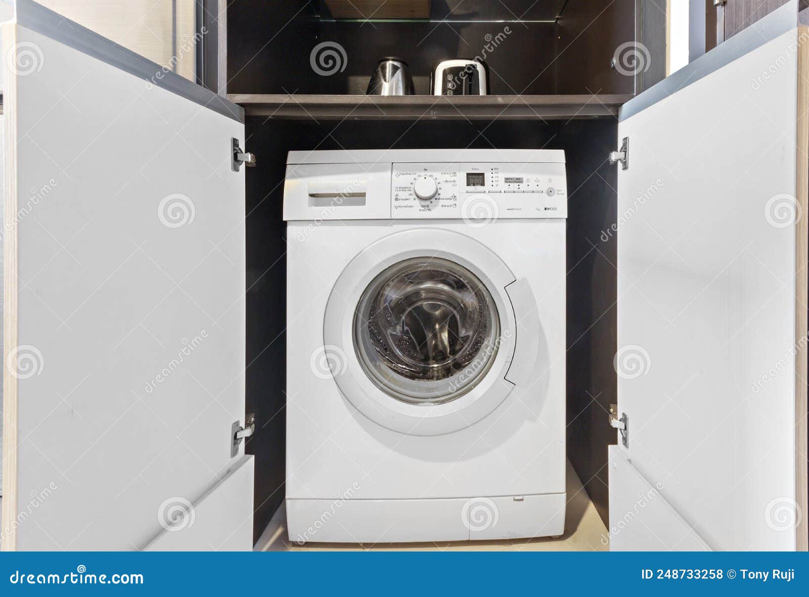 Clothes Washing Machine in Room Interior Stock Photo - Image of hole ...