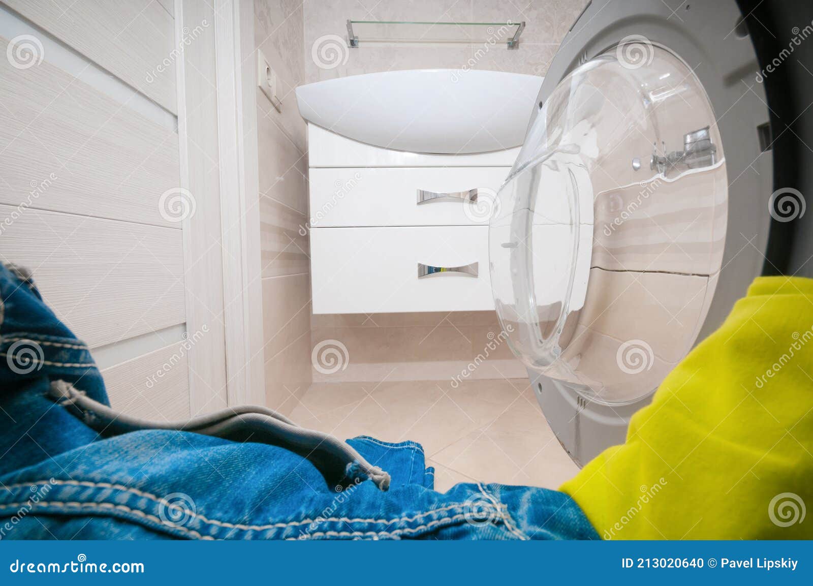 Clothes in Washing Machine. View Inside Stock Photo - Image of ...