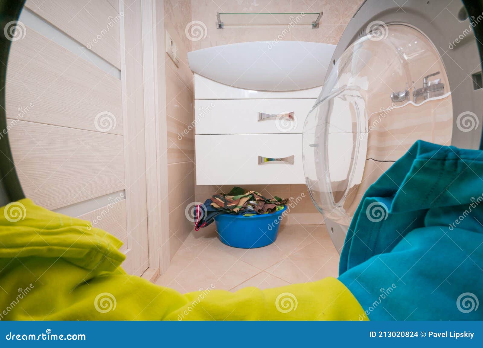 Clothes in Washing Machine. View Inside Stock Photo - Image of ...