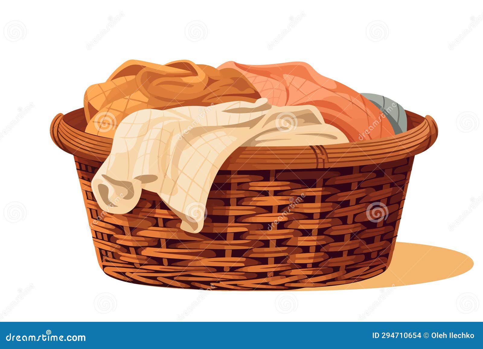 Clothes in Wicker Basket Vector Flat Isolated Vector Style Illustration ...