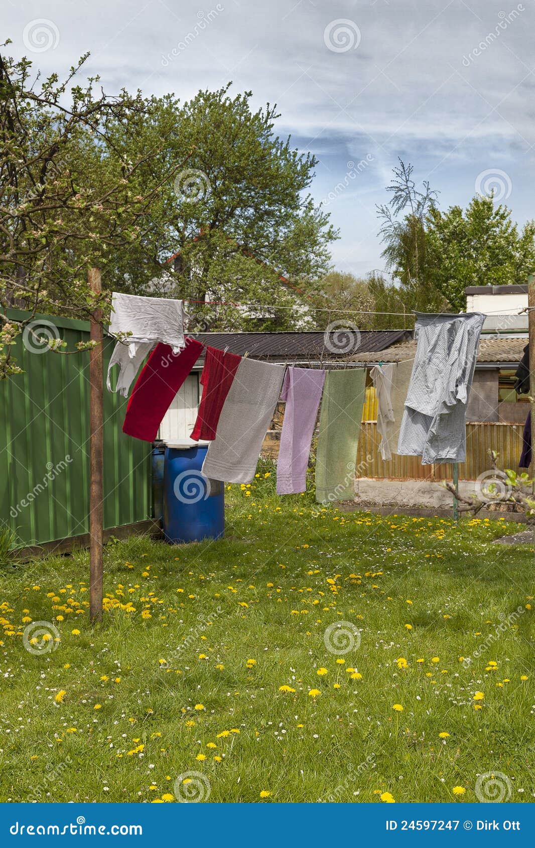 Clothesline in a Cottage Garden Stock Image - Image of household, home ...