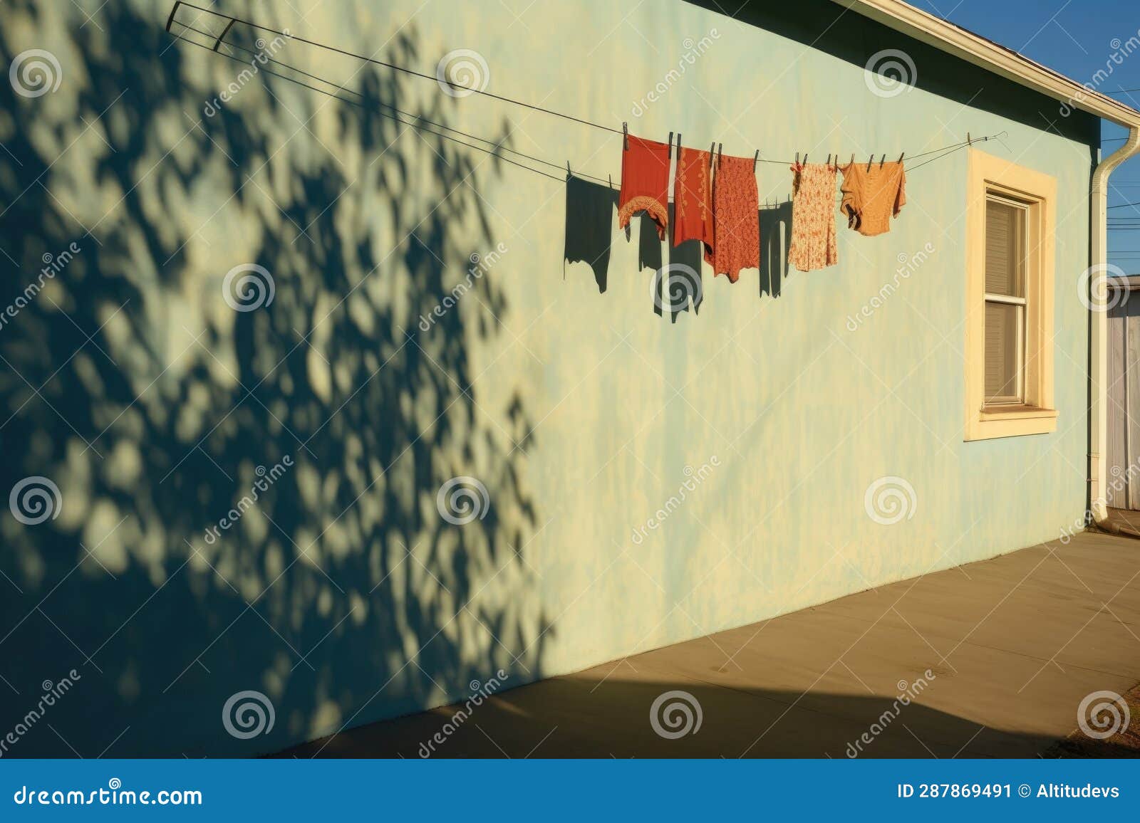 Clothesline Shadow Pattern on Sunlit Wall Stock Illustration ...