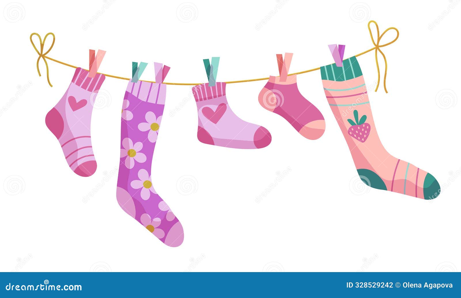 Clothesline Socks. Socks on a Rope, Baby Socks with Patterns Vector ...