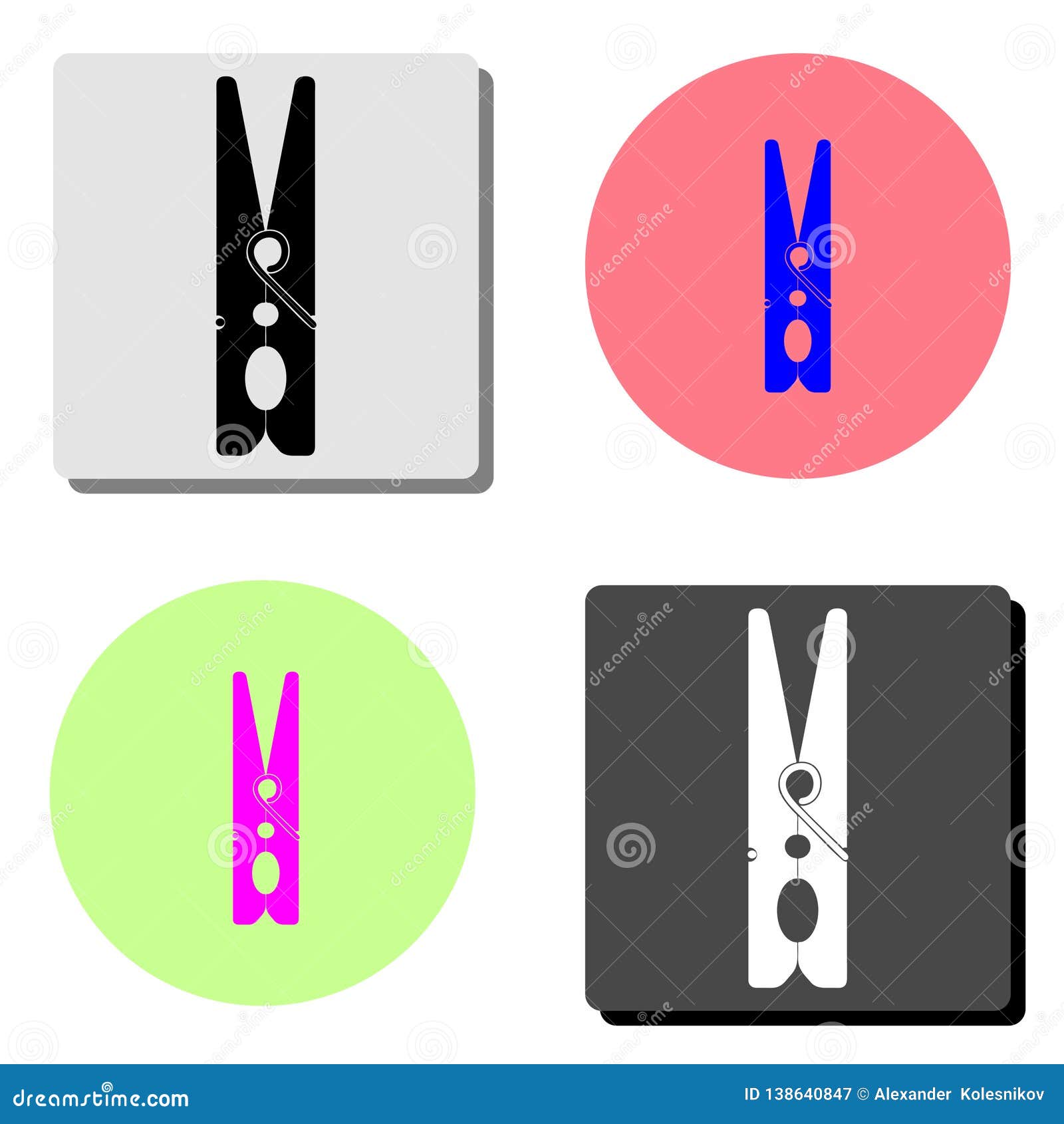 Clothespin. Flat Vector Icon Stock Vector - Illustration of single, clamp: 138640847