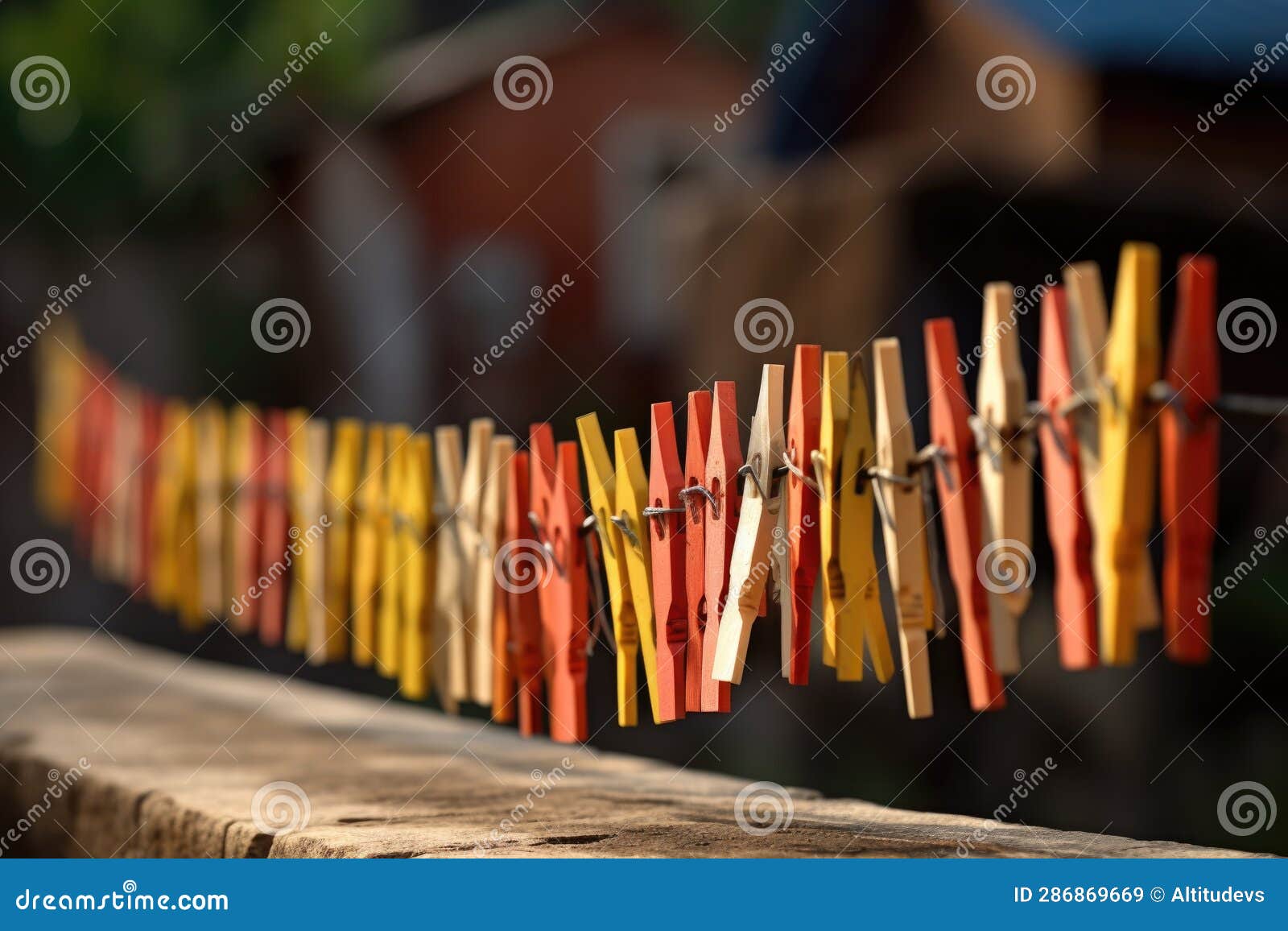 Clothespins Lined Up on Empty Clothesline Stock Image - Image of ...