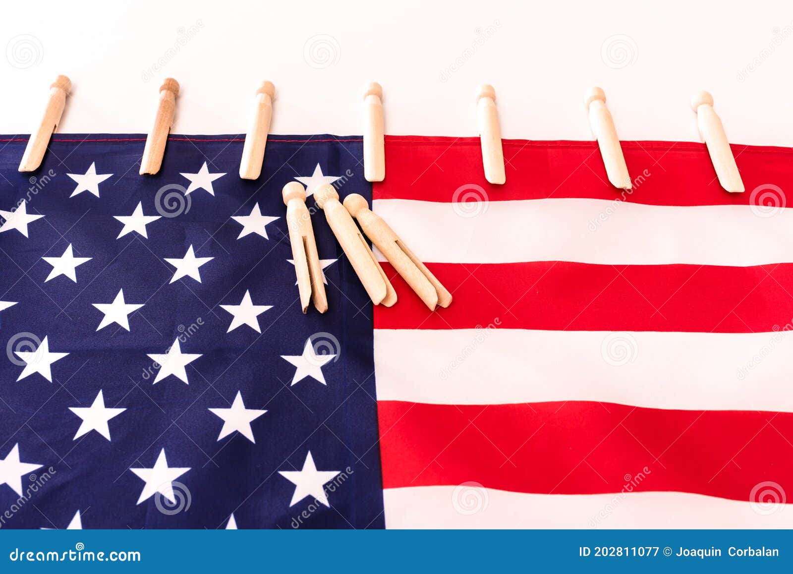 Clothespins on a Shiny Clean American Flag Stock Image - Image of copy ...