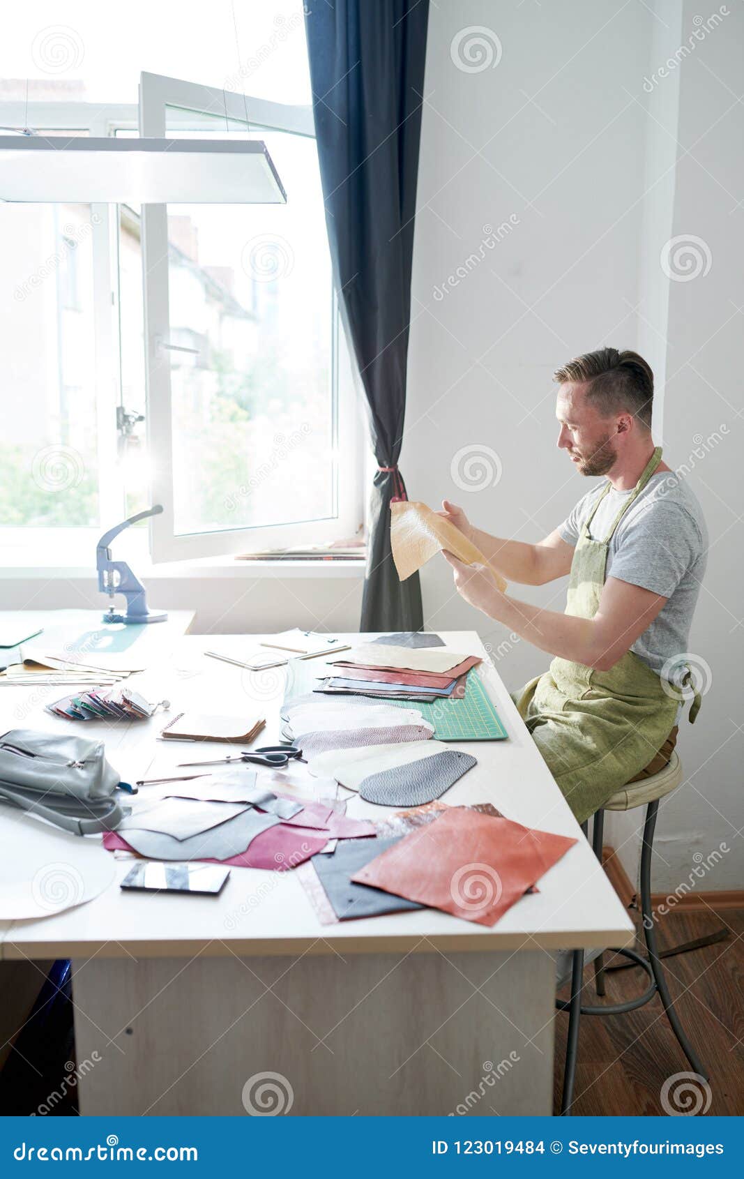 Tanner master at workshop stock photo. Image of leatherwork - 123019484