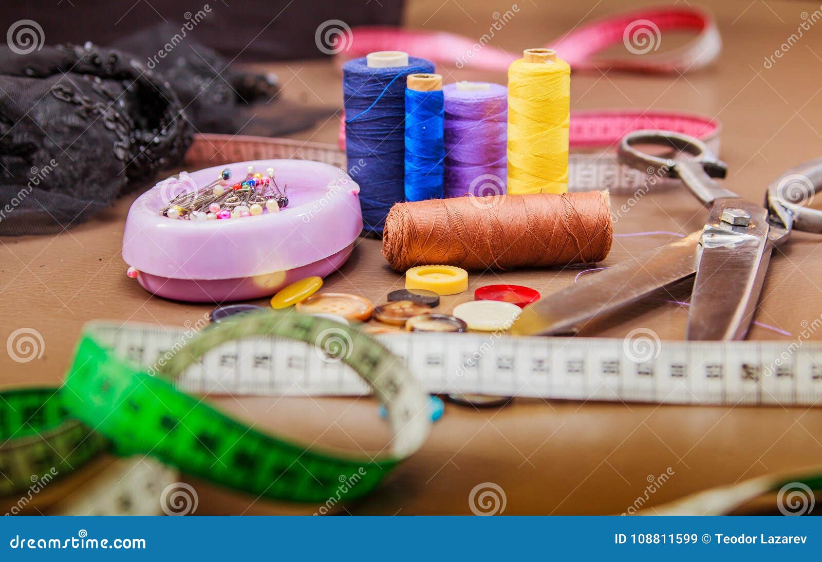 Clothing Accessories,thread, Scissors and Measuring Tape Stock Image ...