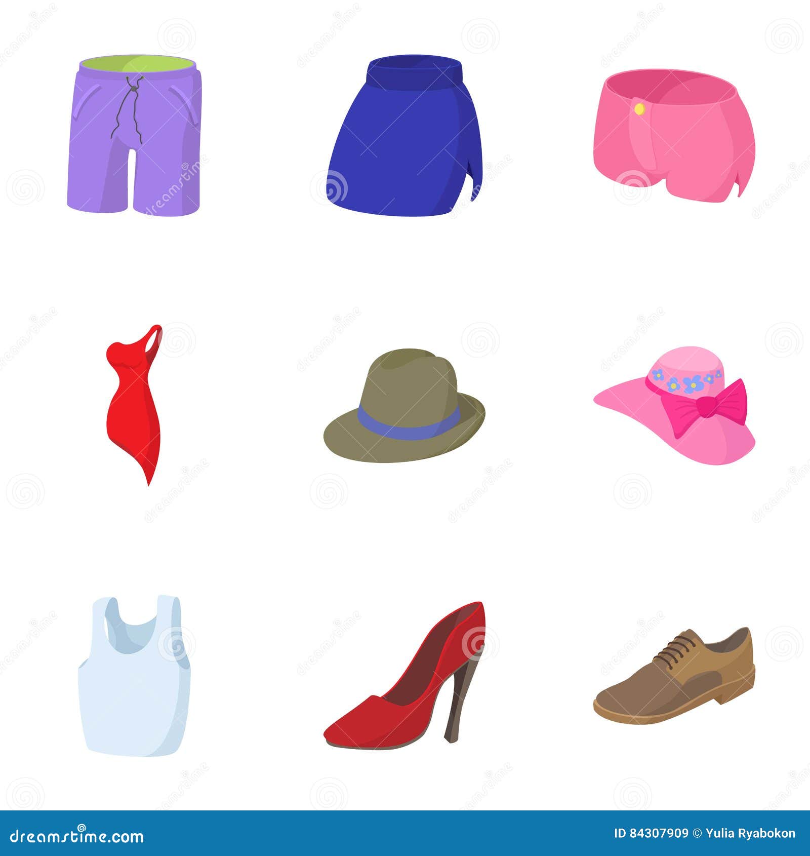 Clothing Icons Set, Cartoon Style Stock Vector - Illustration of drawn ...