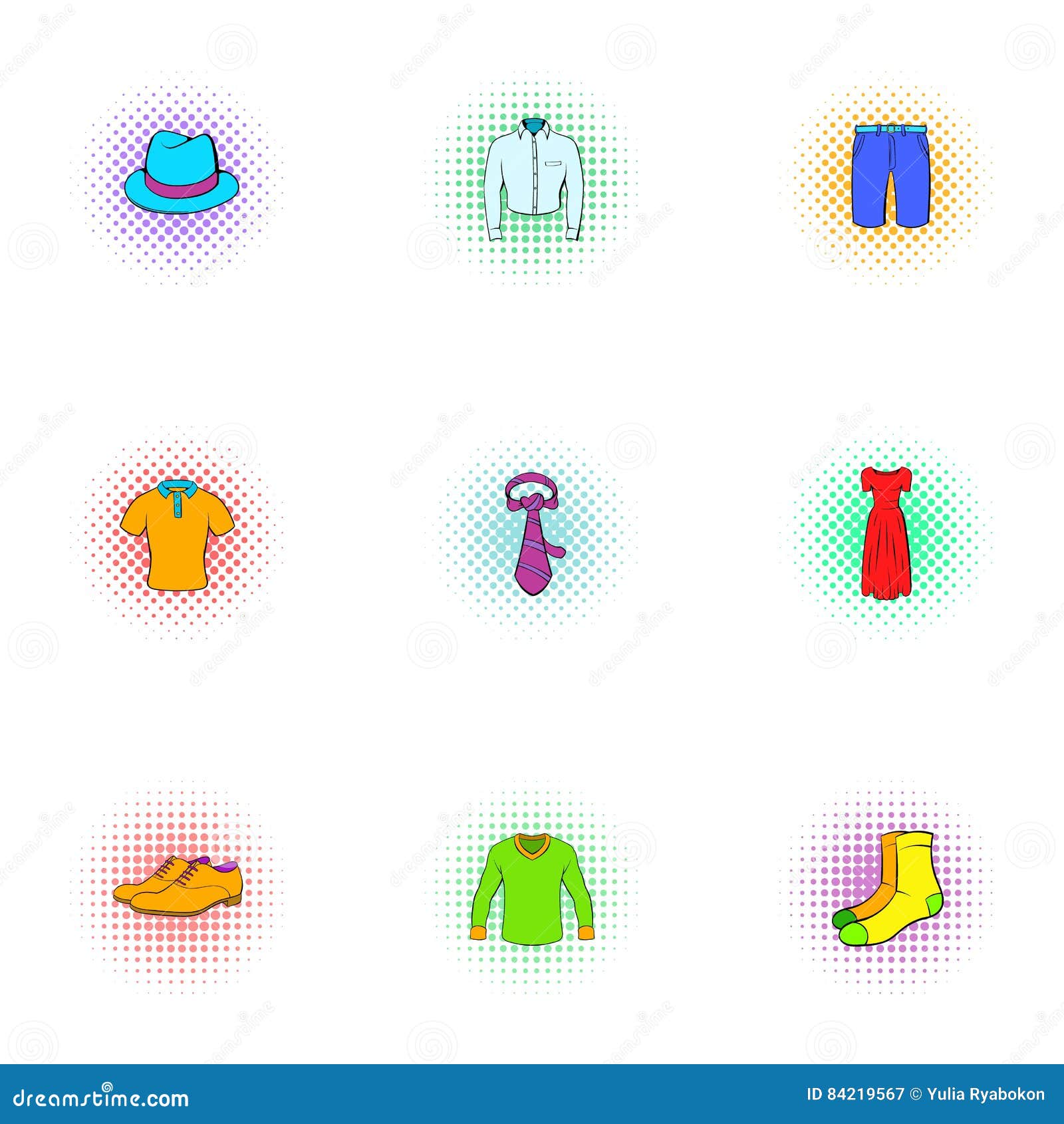 Clothing Icons Set, Pop-art Style Stock Vector - Illustration of ...