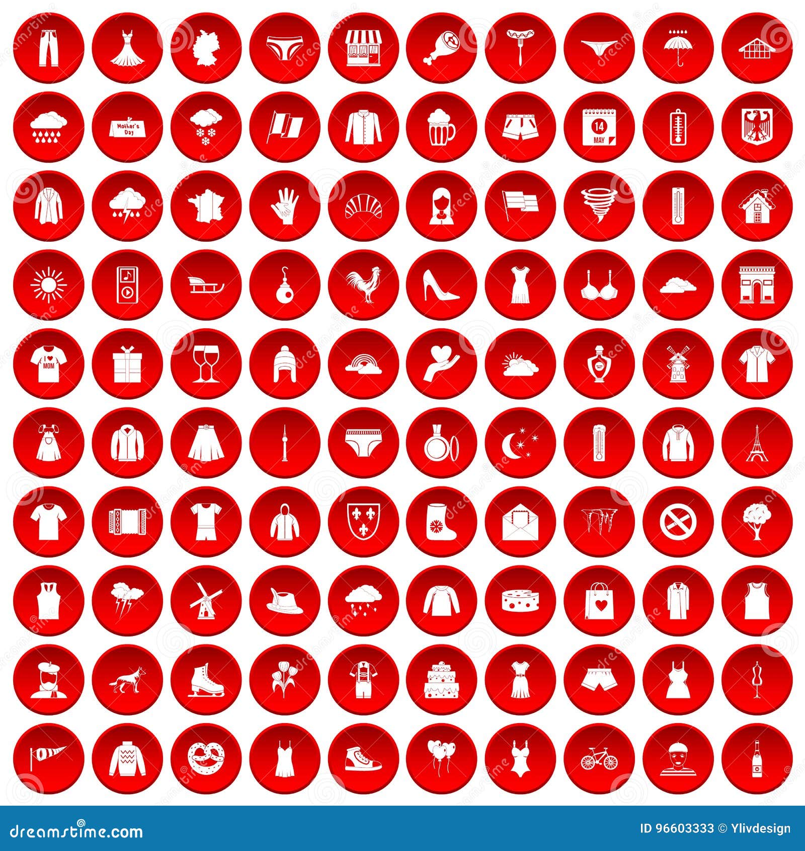 100 clothing icons set red stock vector. Illustration of moon - 96603333