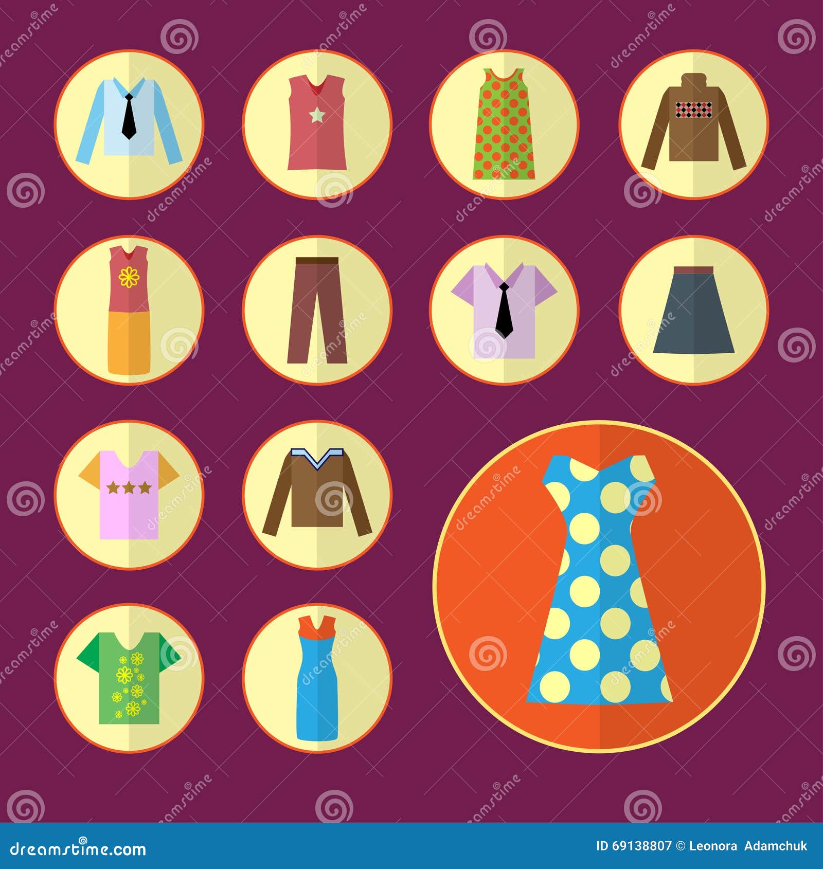 Clothing Icons Set, Shopping Elements, Flat Design. Vector Stock Vector ...