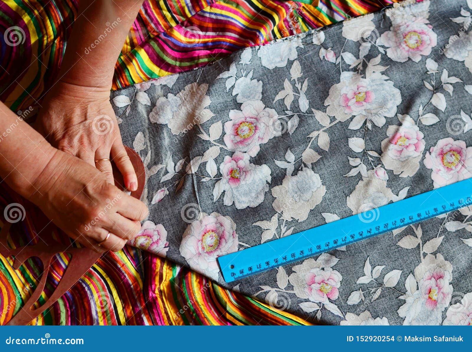 Clothing Pattern. Preparing Fabric for Clothes Making. the Pattern is ...