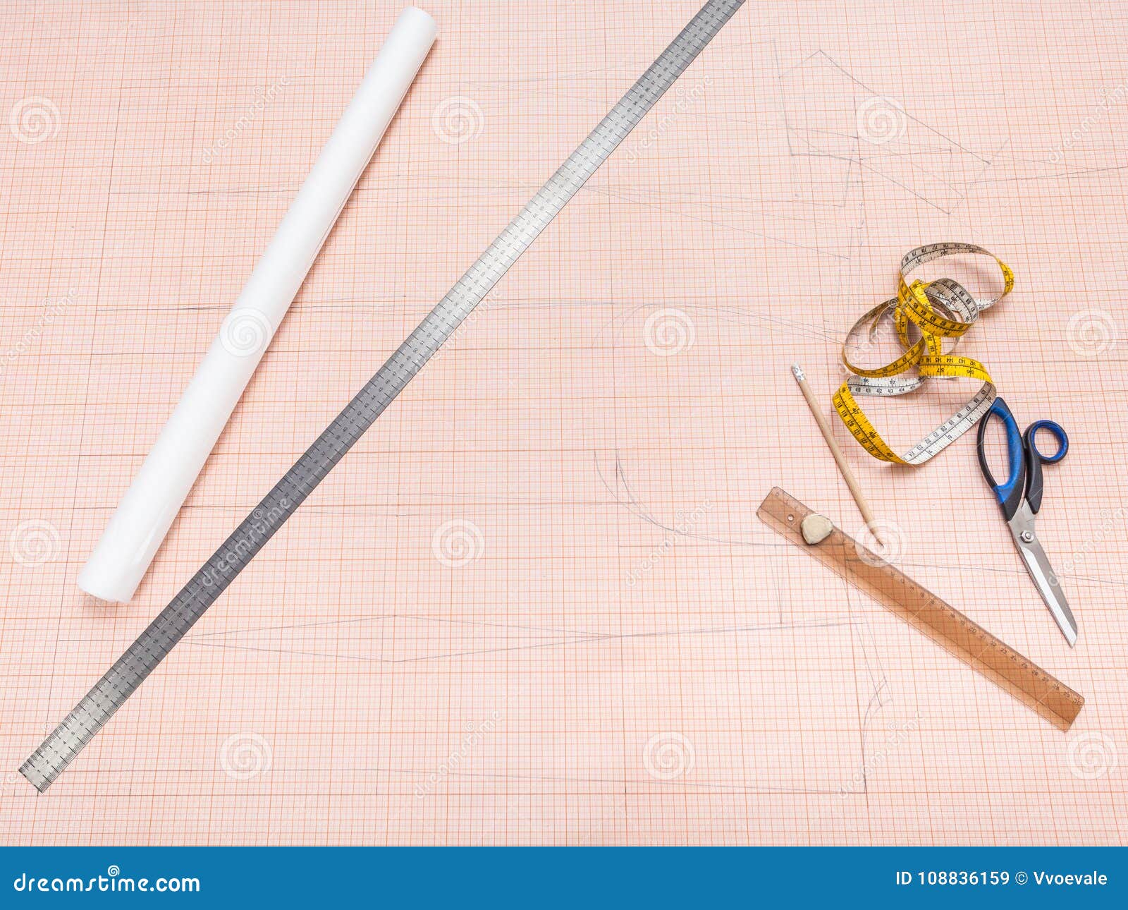 Clothing Pattern on Sheet of Graph Paper Stock Image - Image of dress ...